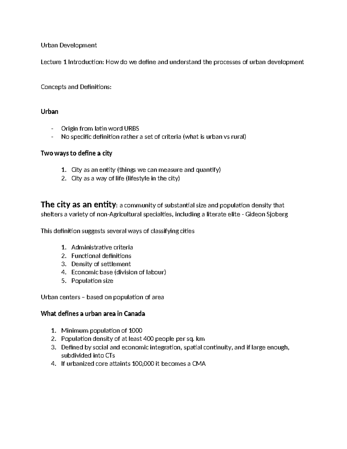 Urband development notes - Urban Development Lecture 1 Introduction ...