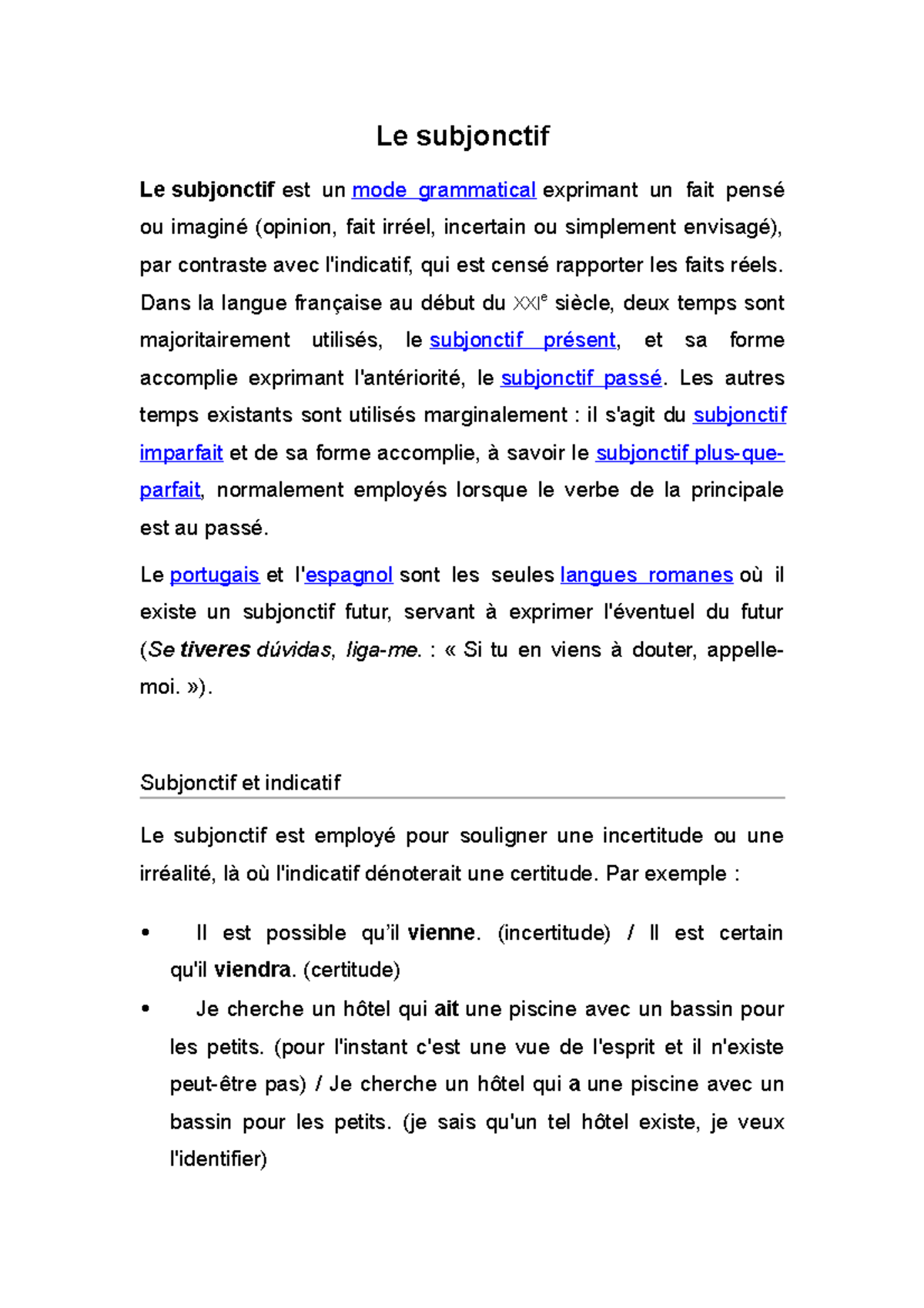 Grammaire Le subjonctif - Le subjonctif Le subjonctif est un mode ...