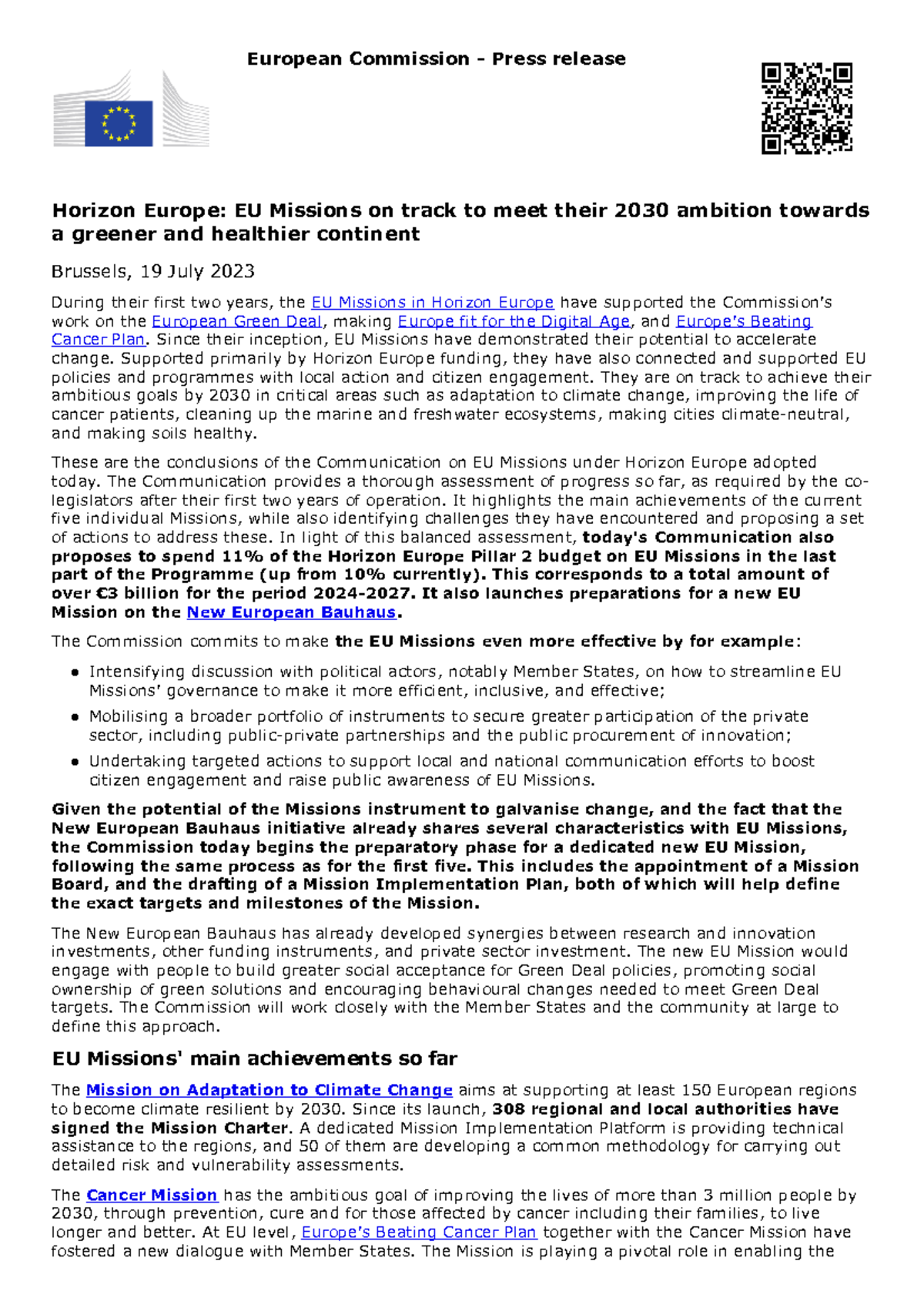 Horizon Europe EU Missions on track to meet their 2030 ambition towards ...