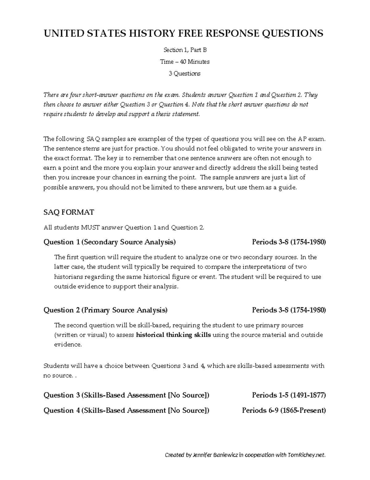 Apush SAQ sample questions-answers revised - UNITED STATES HISTORY FREE ...