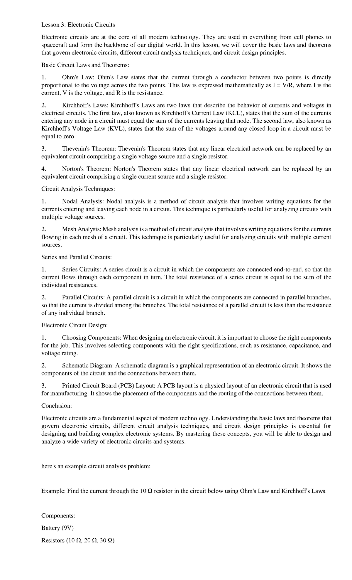 EE3 - Module - Lesson 3: Electronic Circuits Electronic circuits are at ...