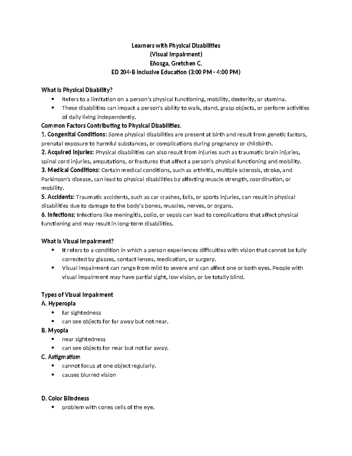 Visual Impairments - Learners with Physical Disabilities (Visual ...