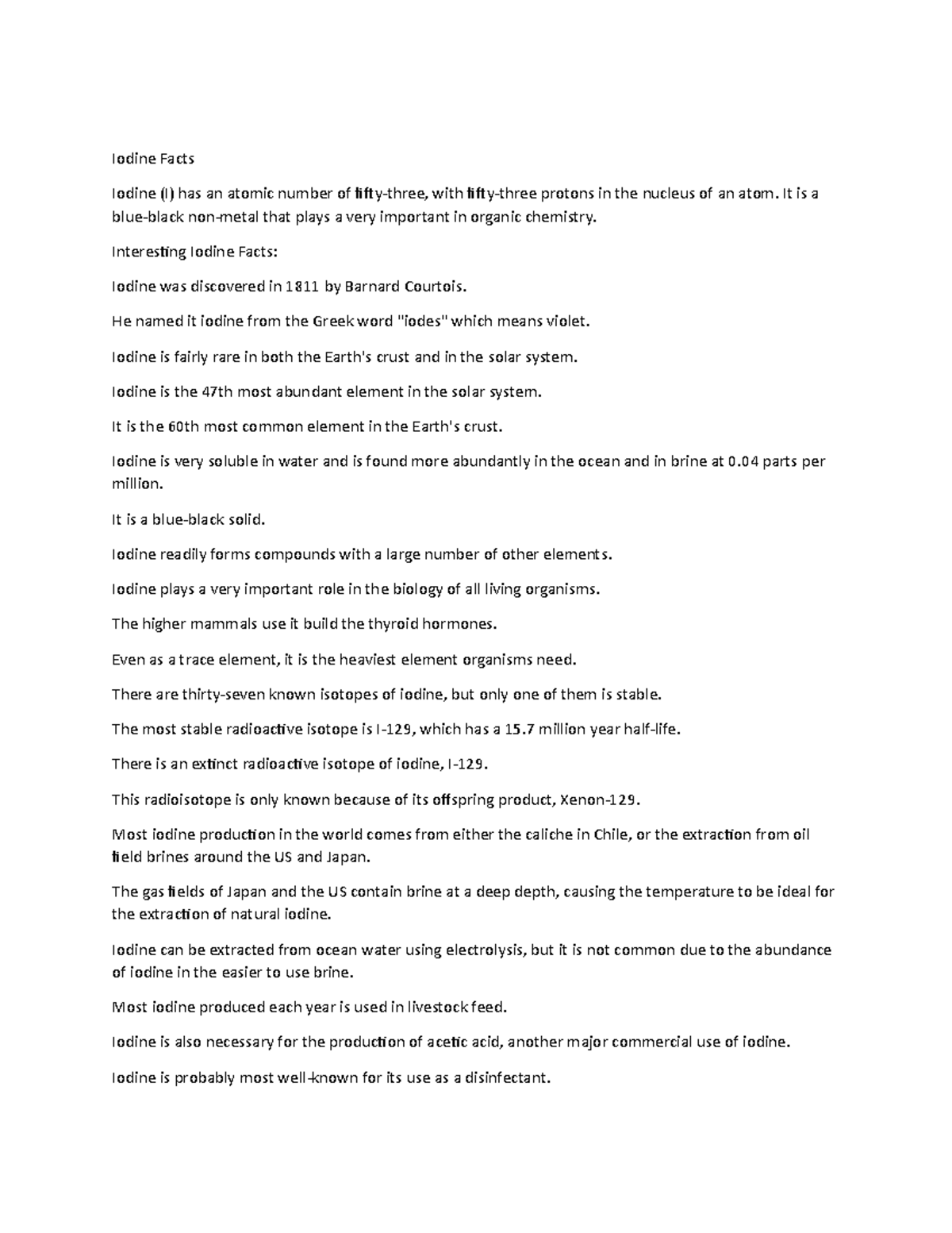 Iodine Facts - Lecture notes 9 - Iodine Facts Iodine (I) has an atomic ...