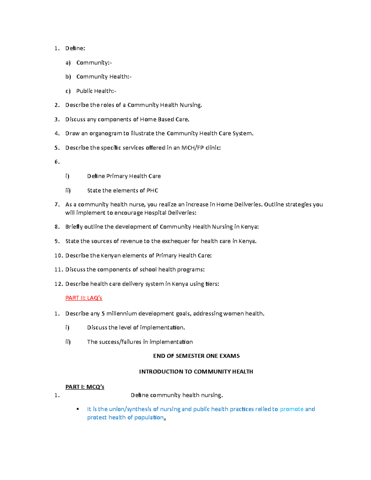 Community AND Environmental Health - Define: a) Community:- b ...