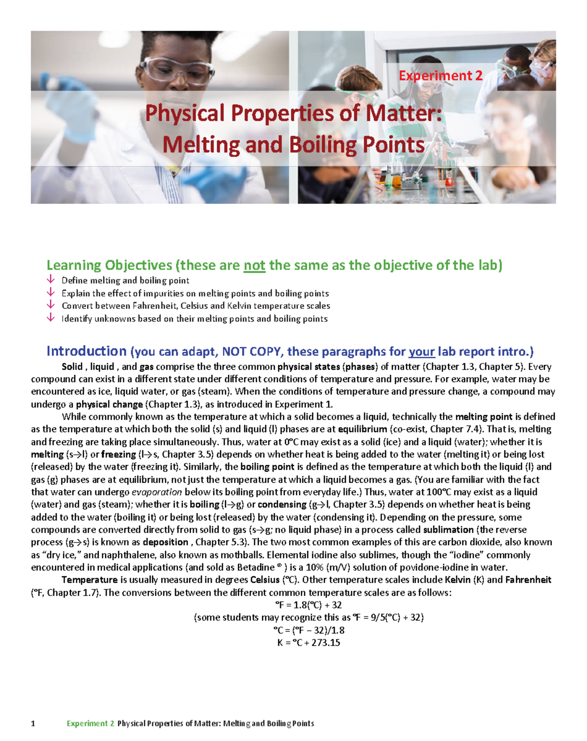 Lab2 MP BP final - Chem lab #2 - Experiment 2 Physical Properties of ...