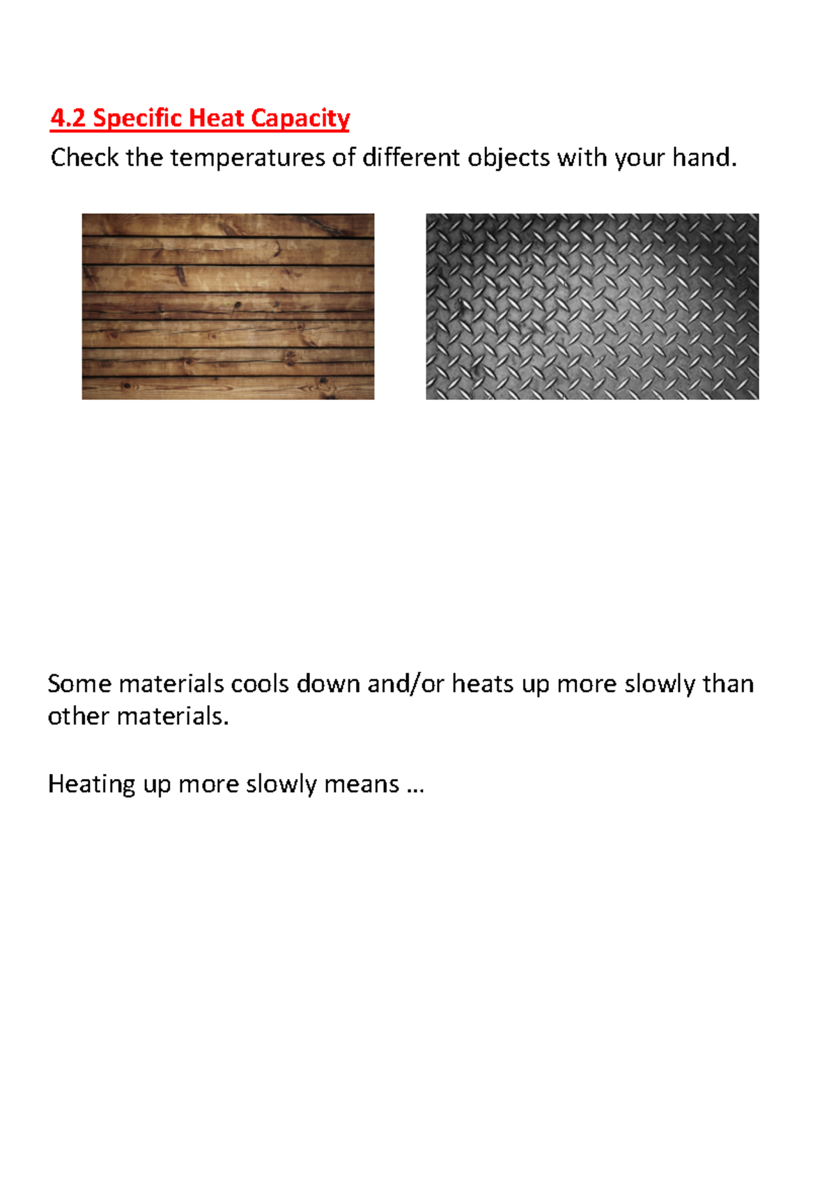 4.2 Specific Heat of Capacity - Check the temperatures of different ...
