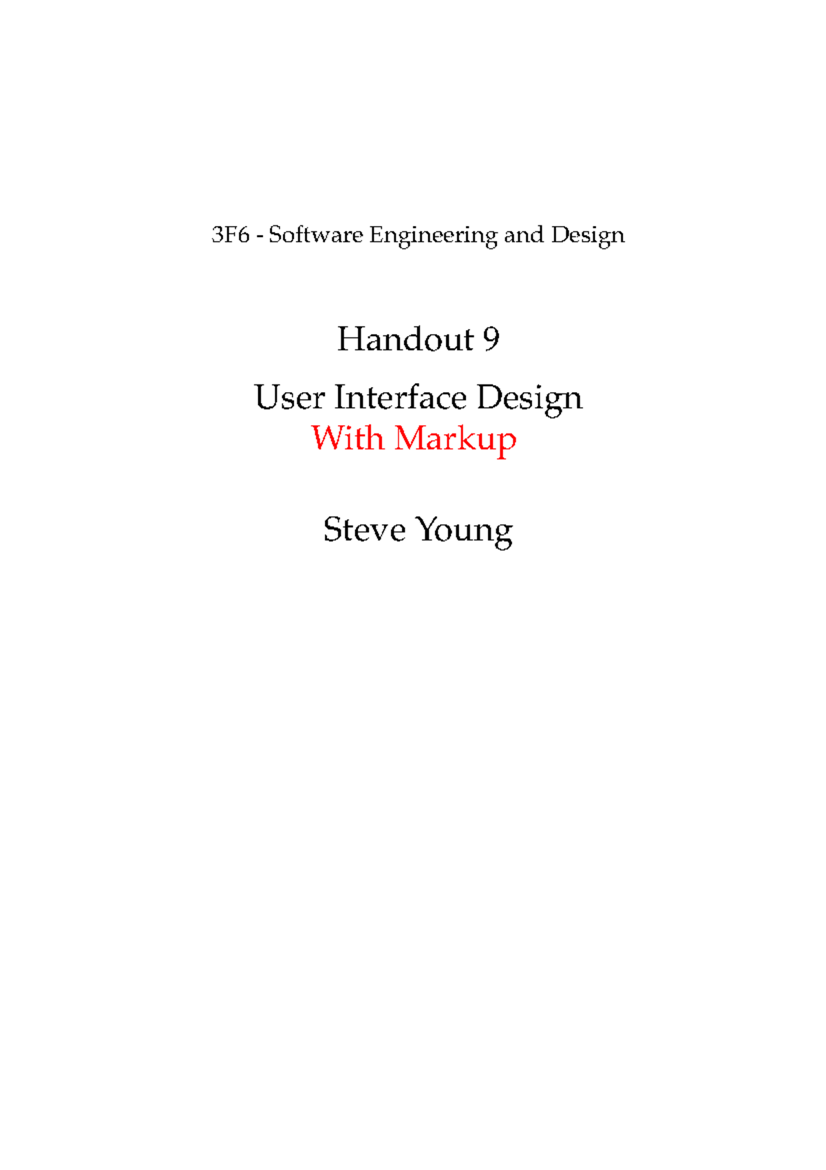 User interface design with markup - 3F6 - Software Engineering and ...