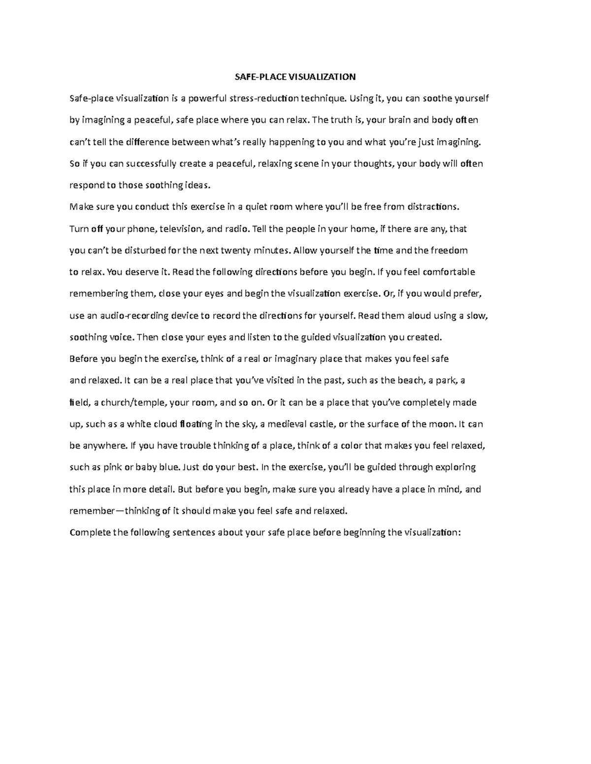 Safe place relaxation - SAFE-PLACE VISUALIZATION Safe-place ...