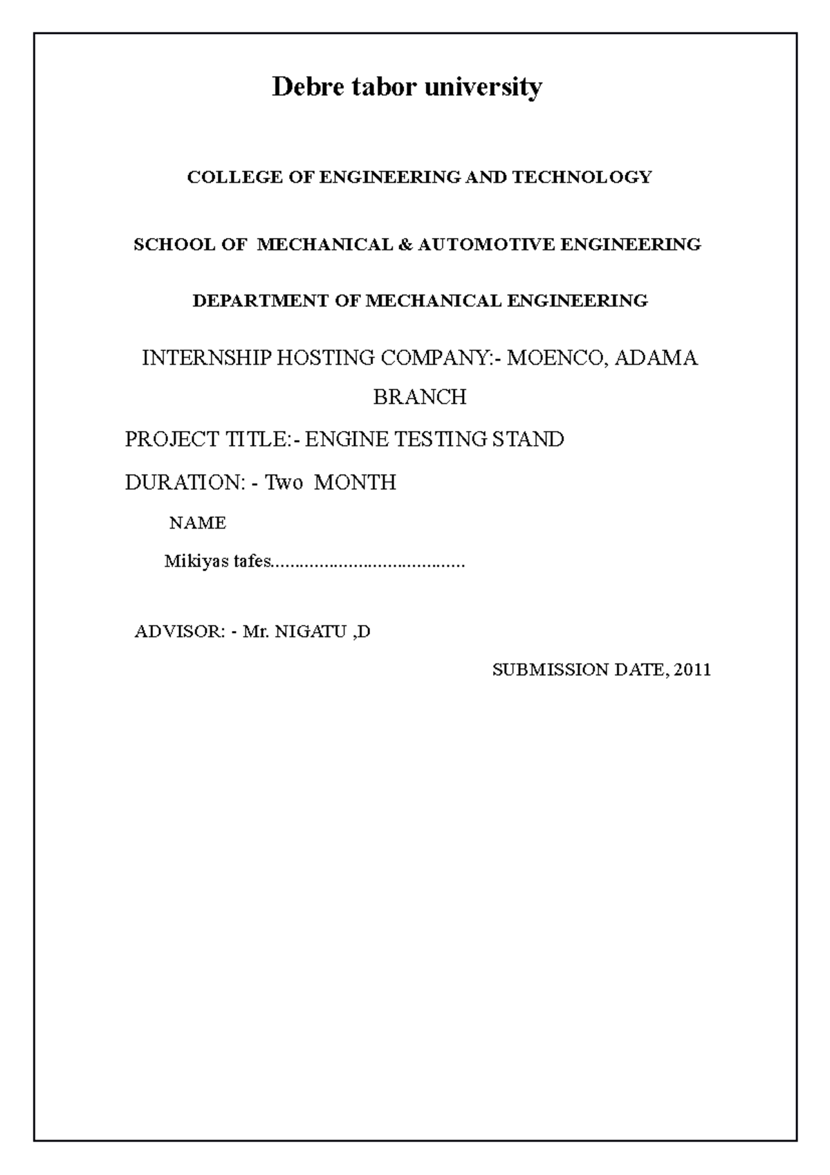 Design for mechanical engineering students - Debre tabor university COLLEGE OF ENGINEERING AND ...