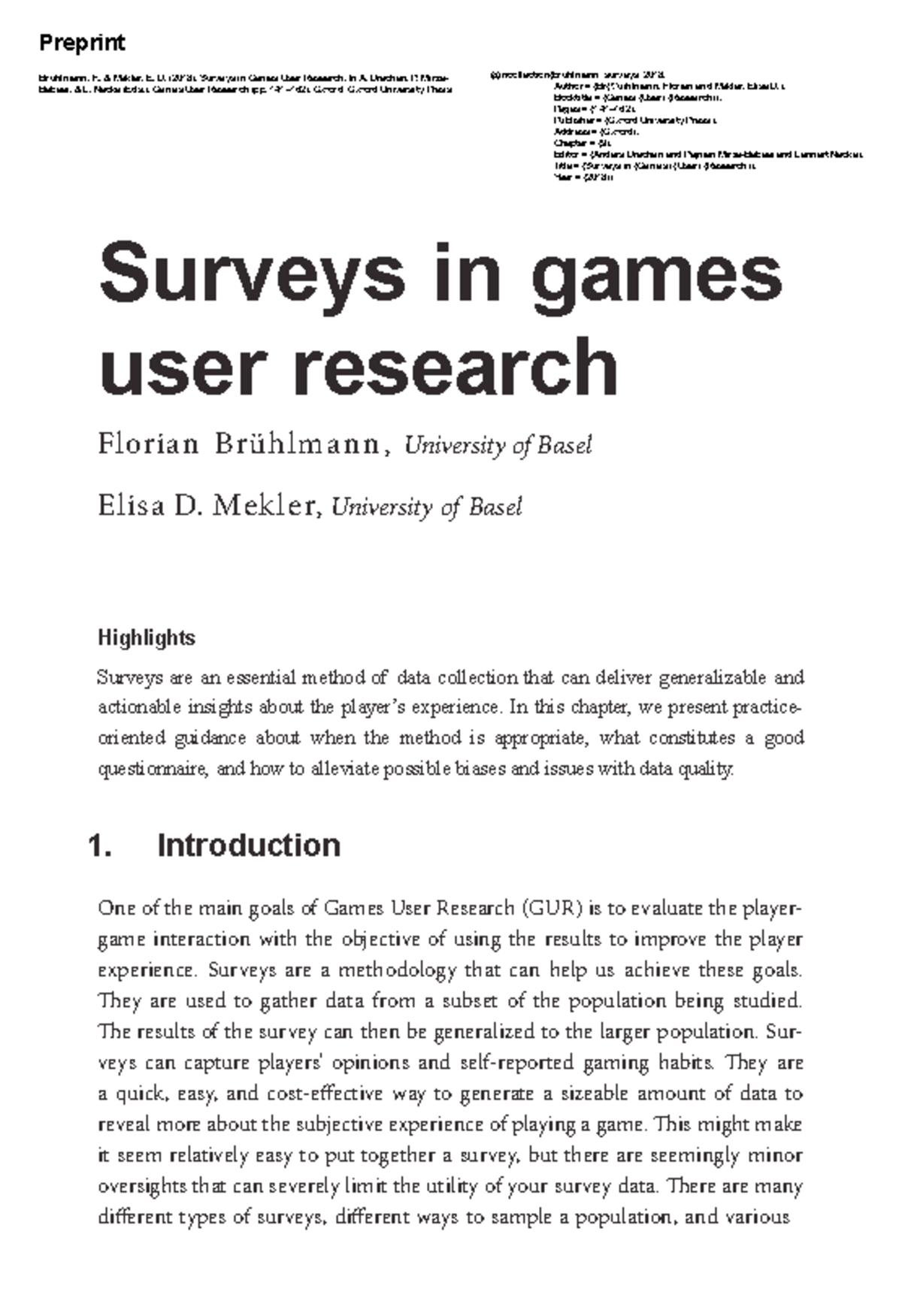 09 Surveys GUR preprint - Surveys in games user research Florian ...