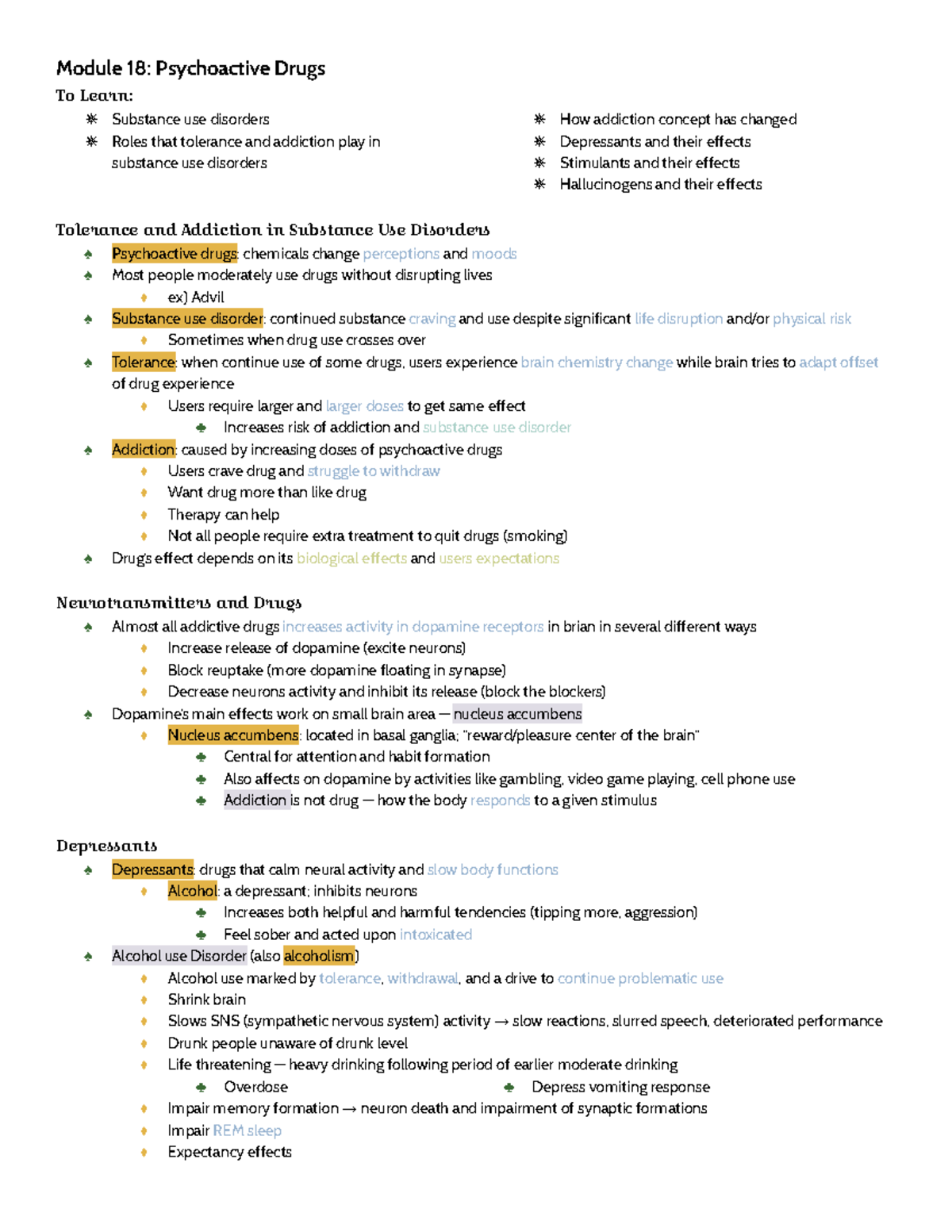 Module 18 Notes - Psychoactive Drugs - Appsych - Module 18 ...
