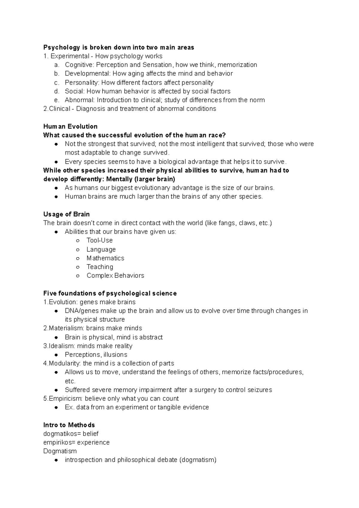 Psychology - The lecture notes for introduction, methods, evolution and ...