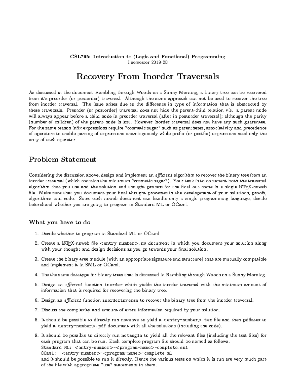 Problem Statement Assignment Shared By Professor Csl765 Introduction To Logic And