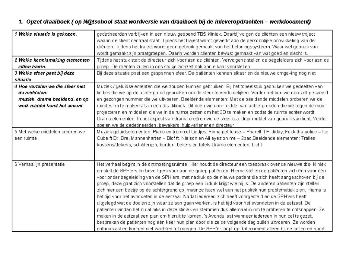 Muzisch draaiboek - 1. Opzet draaiboek ( op N@tschool staat wordversie ...