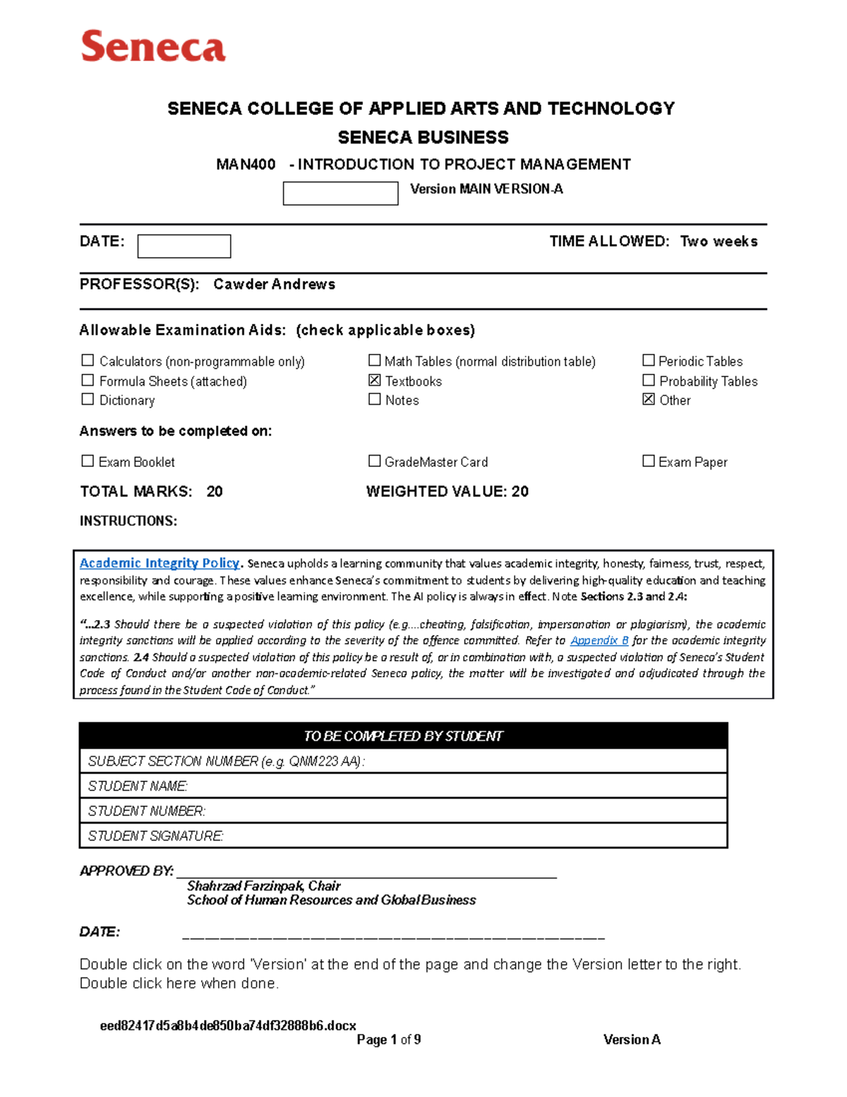 Group Assignment 2 W23 Project Budget Main Version A - SENECA COLLEGE ...