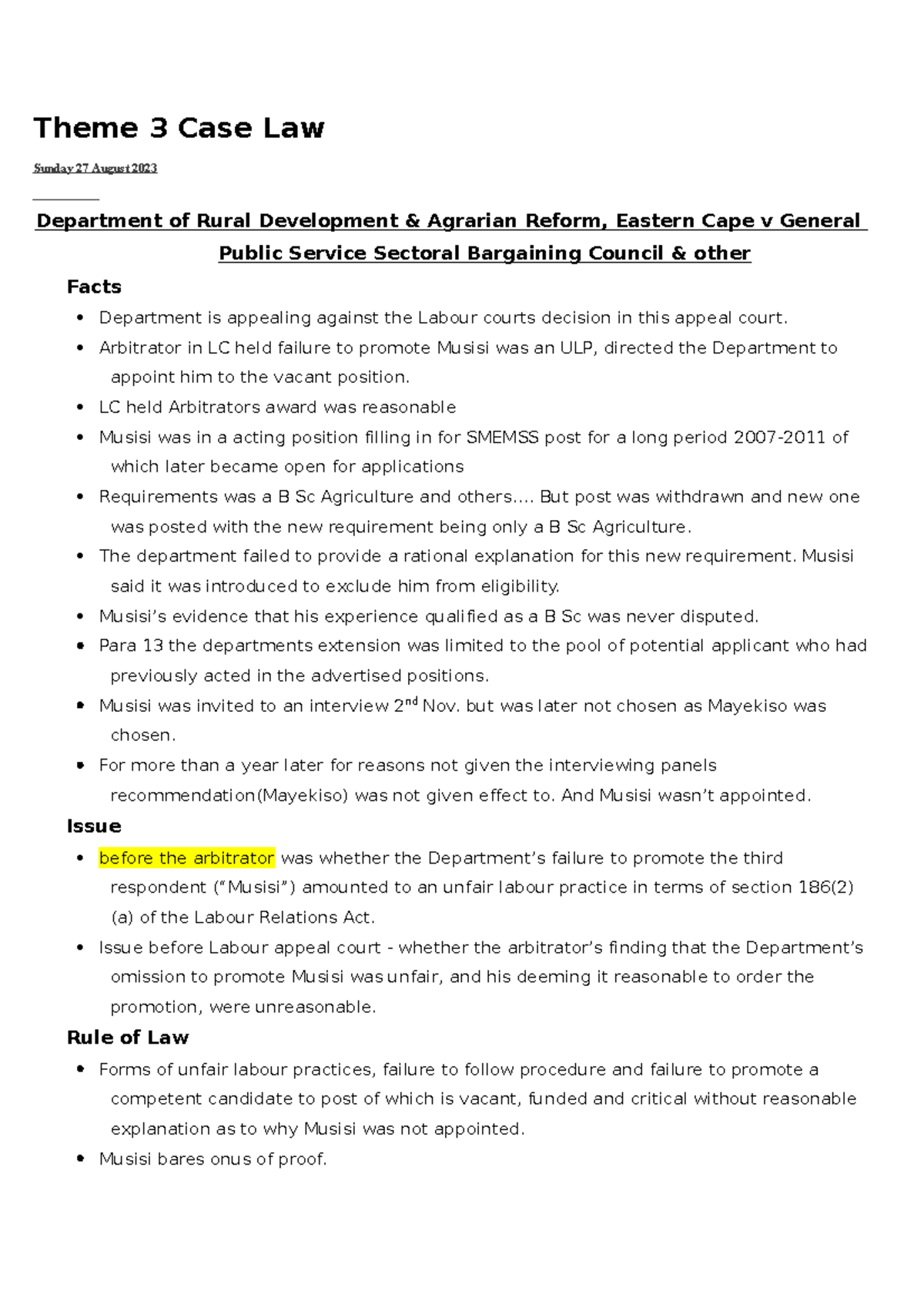 Theme 3 Case Summaries - 2 Cases - Theme 3 Case Law Sunday 27 August ...