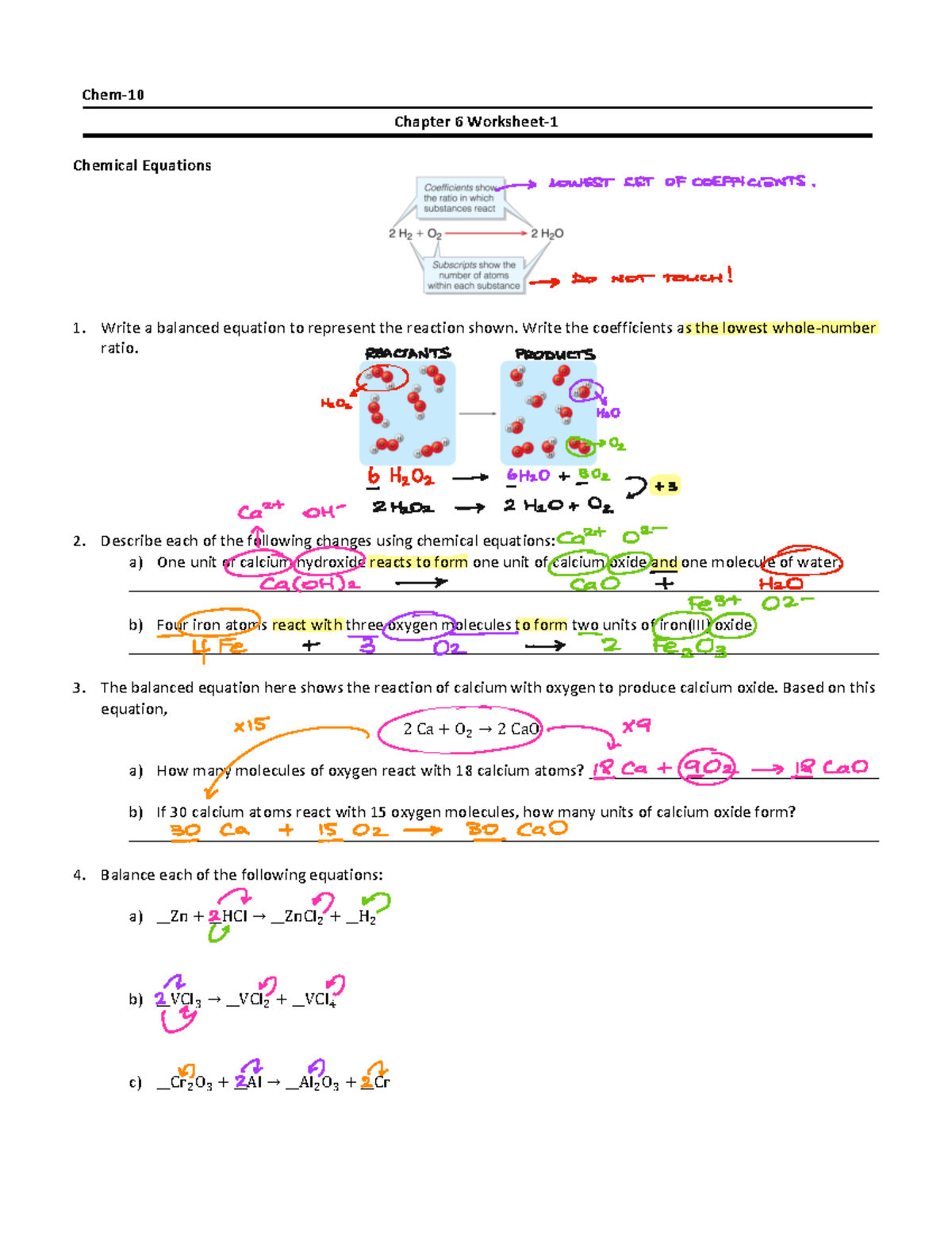 Chem10 Chapter 6 In Class Worksheet 1 - Chem- Chapter 6 Worksheet ...