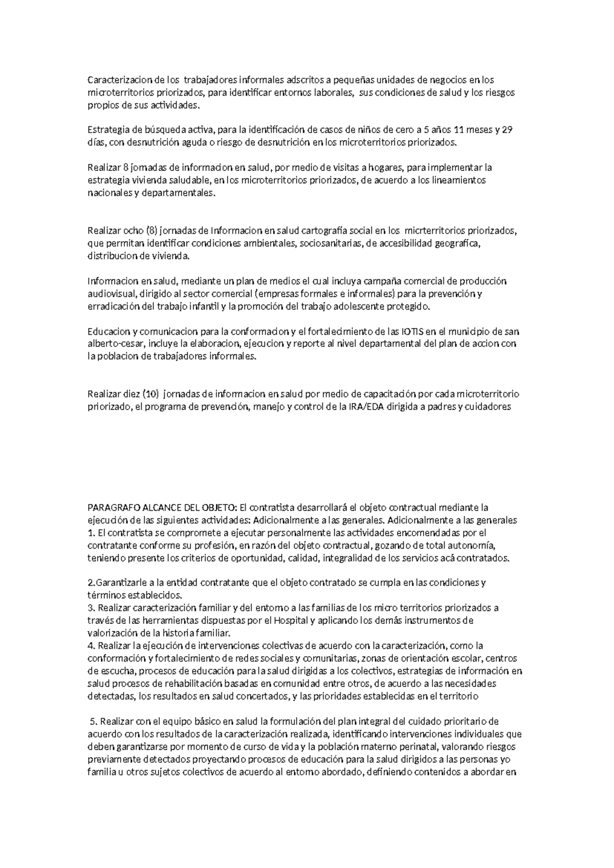Objeto Contrato - Caracterizacion de los trabajadores informales ...