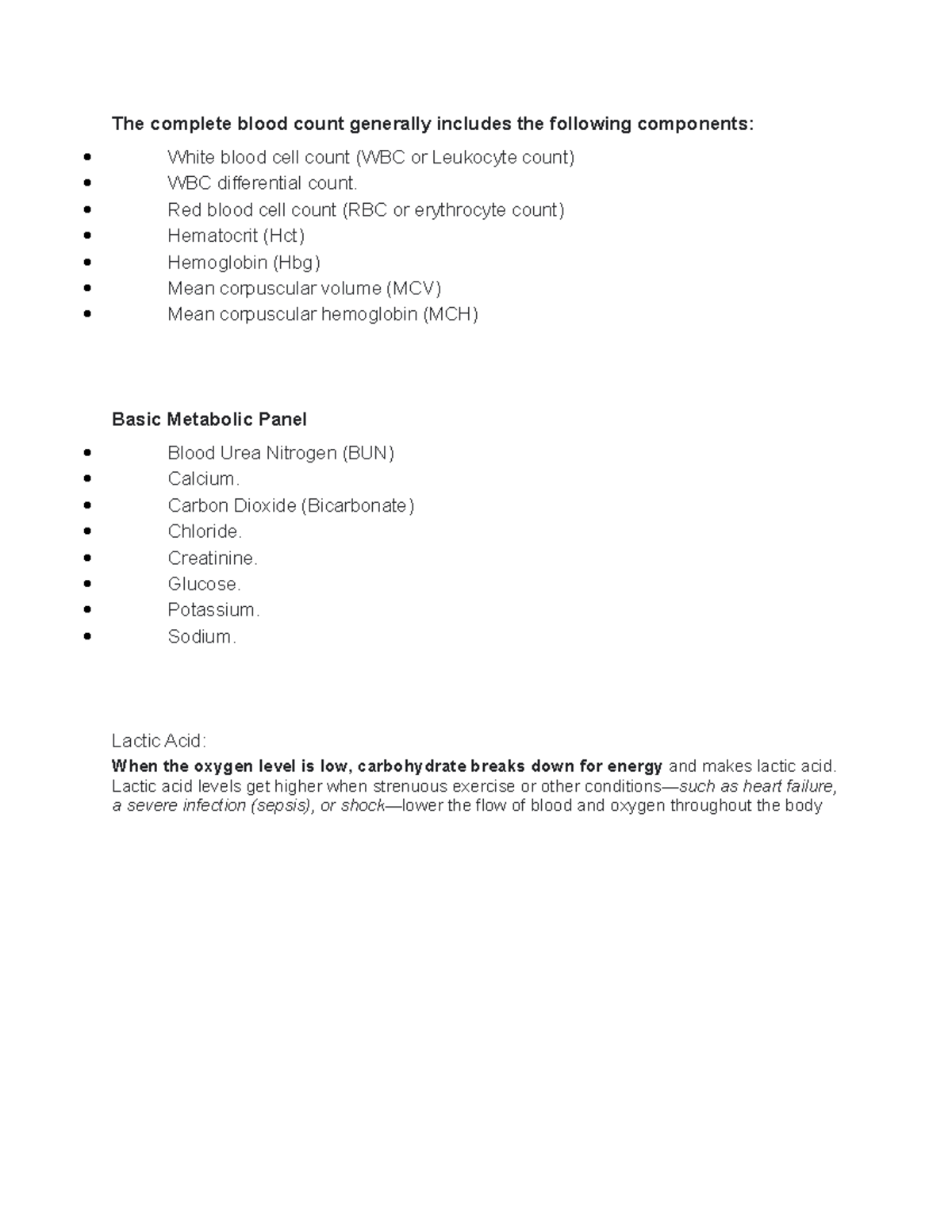 Basic Labs for Sepsis Case Study - The complete blood count generally ...