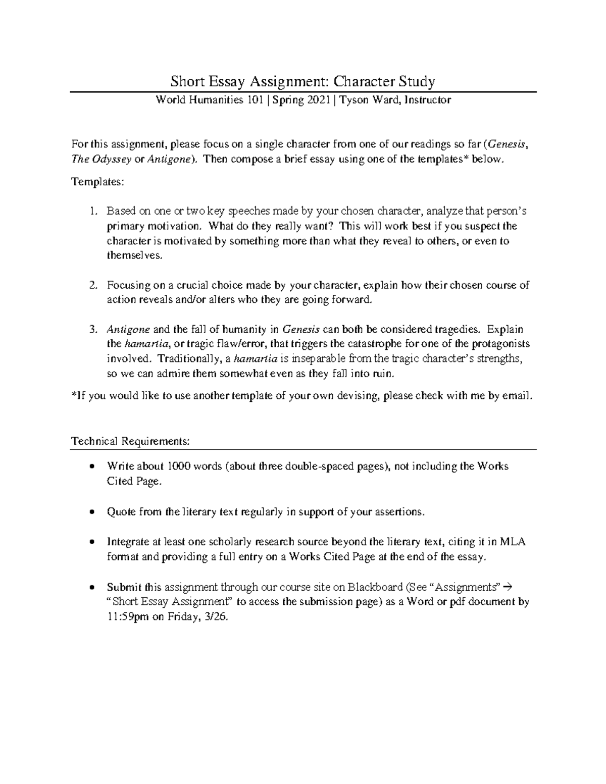 Short Essay Assignment - Then compose a brief essay using one of the ...