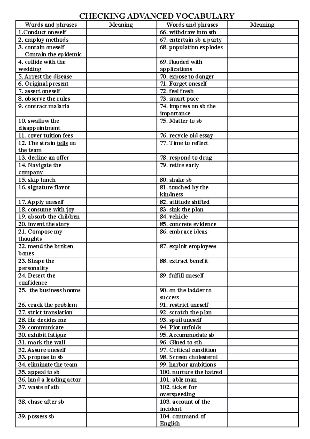 Kiểm tra từ vựng nâng cao - CHECKING ADVANCED VOCABULARY Words and ...