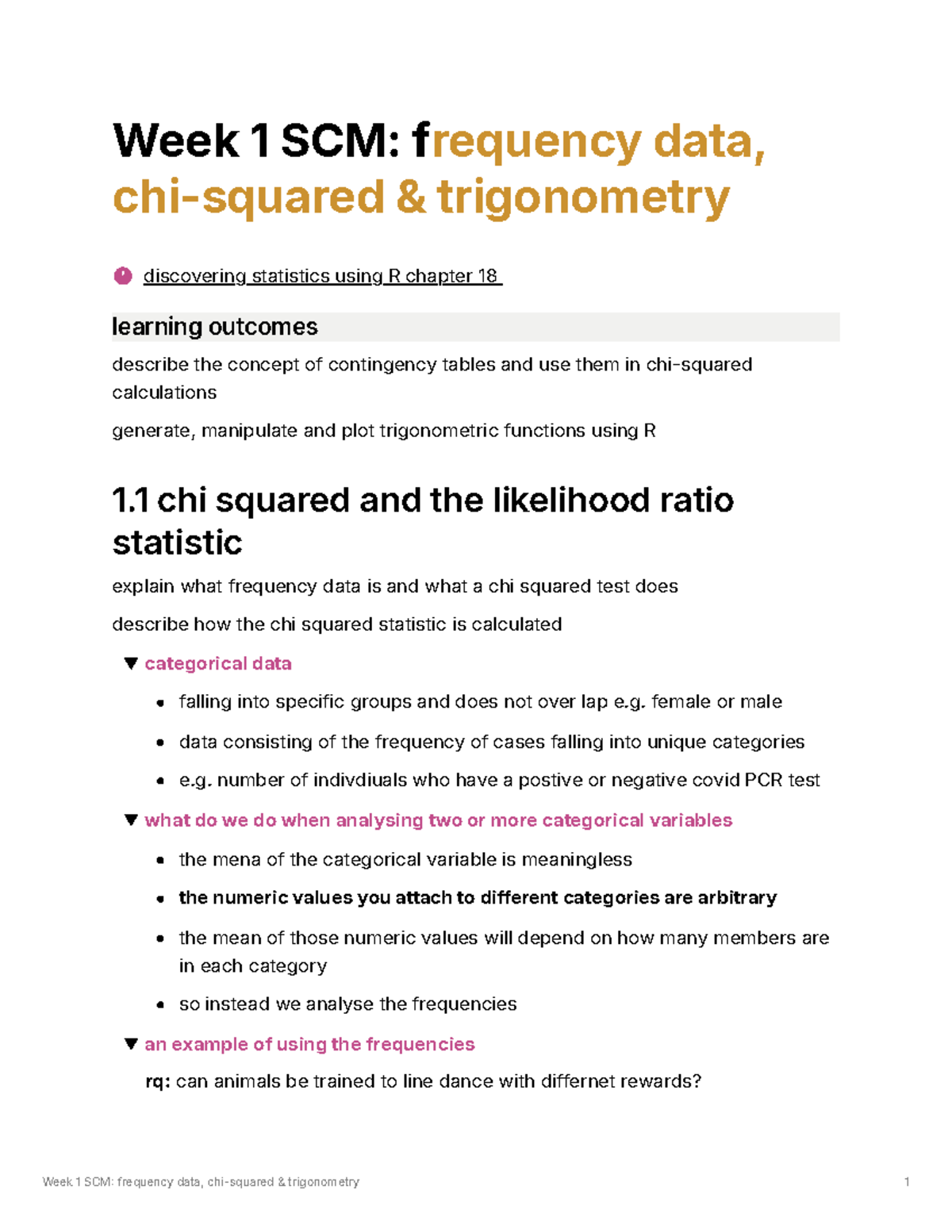 Week 1 SCM frequency data, chi-squared & trigonometry - Week 1 SCM ...