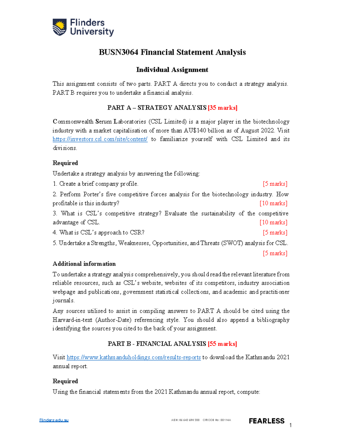 BUSN3064 Assignment-manual - 1 Flinders.edu ABN: 65 542 596 200 CRICOS ...