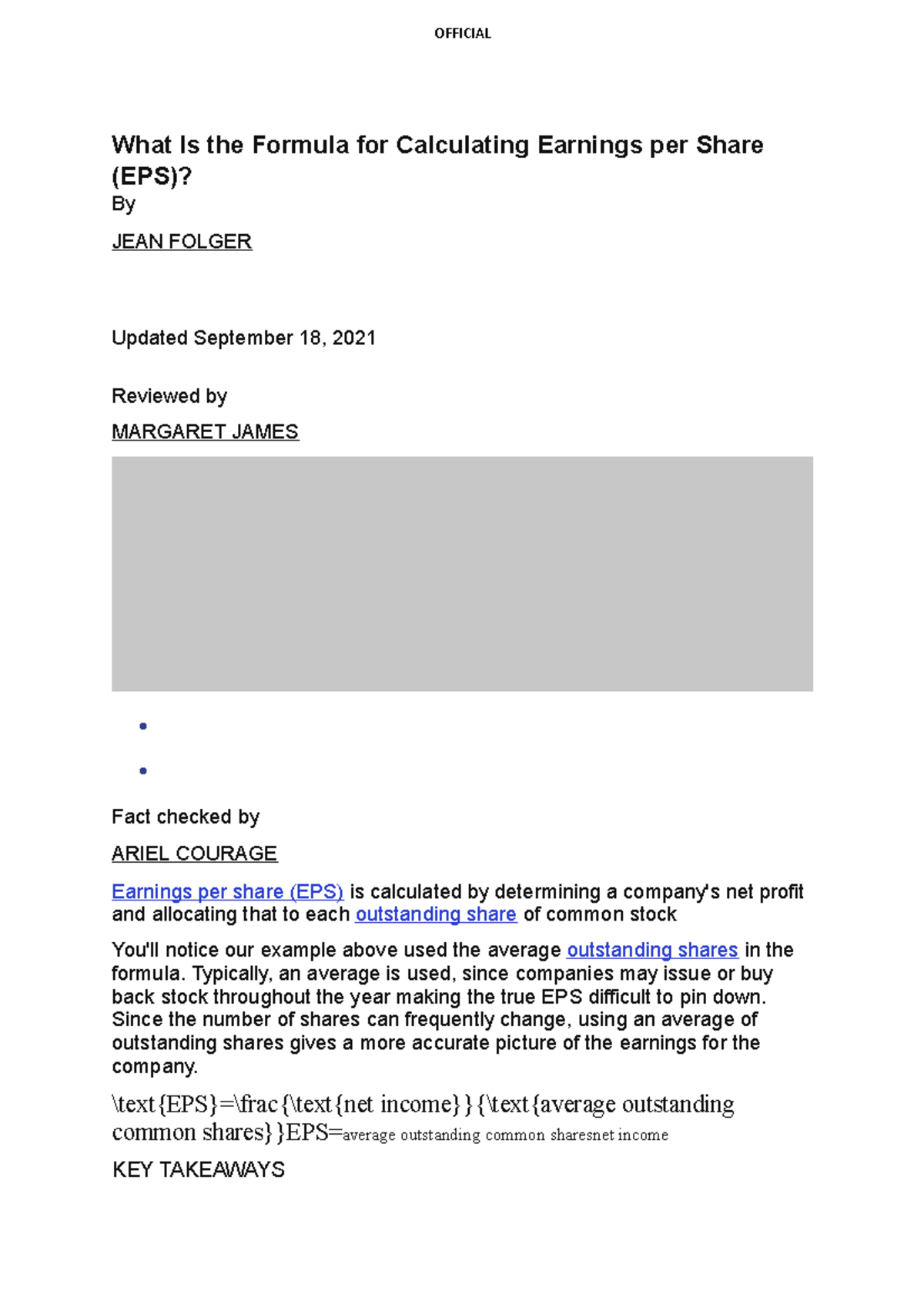 What Is The Formula For Calculating Earnings Per Share What Is The
