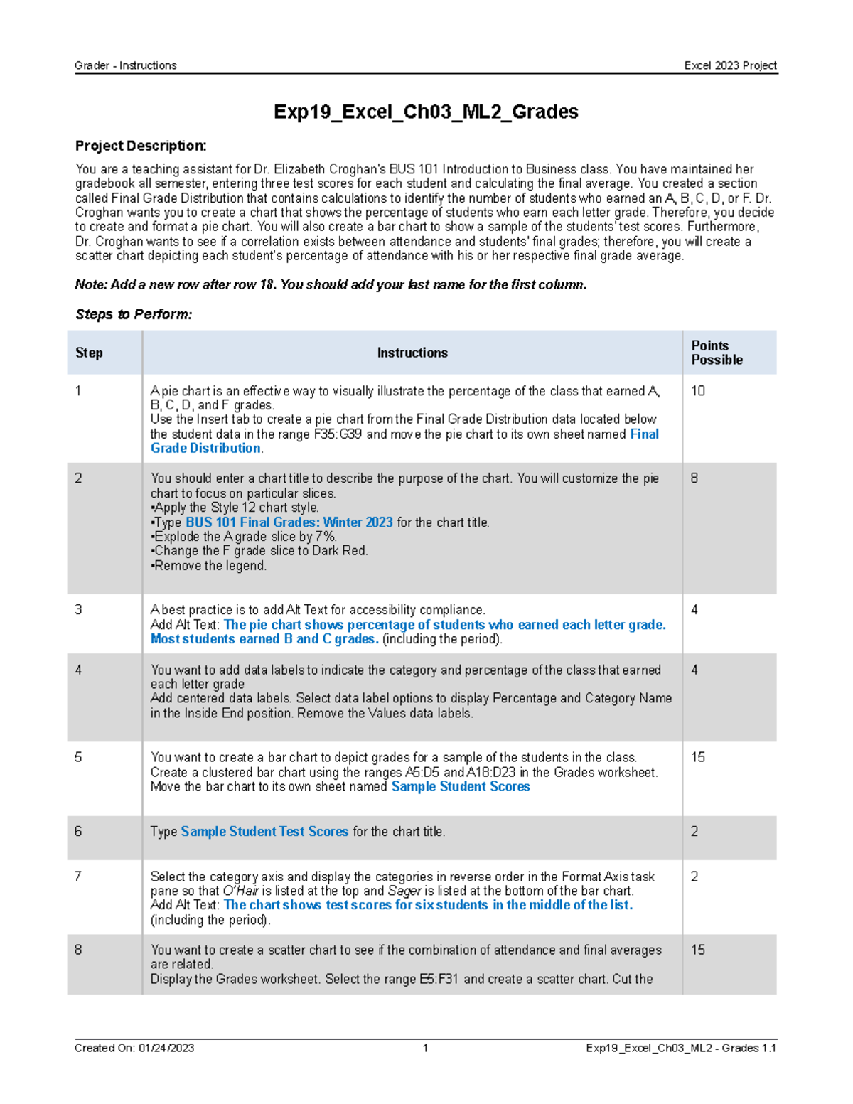 Exp19 Excel Ch03 ML2 Grades Instructions - Grader - Instructions Excel 2023 Project - Studocu