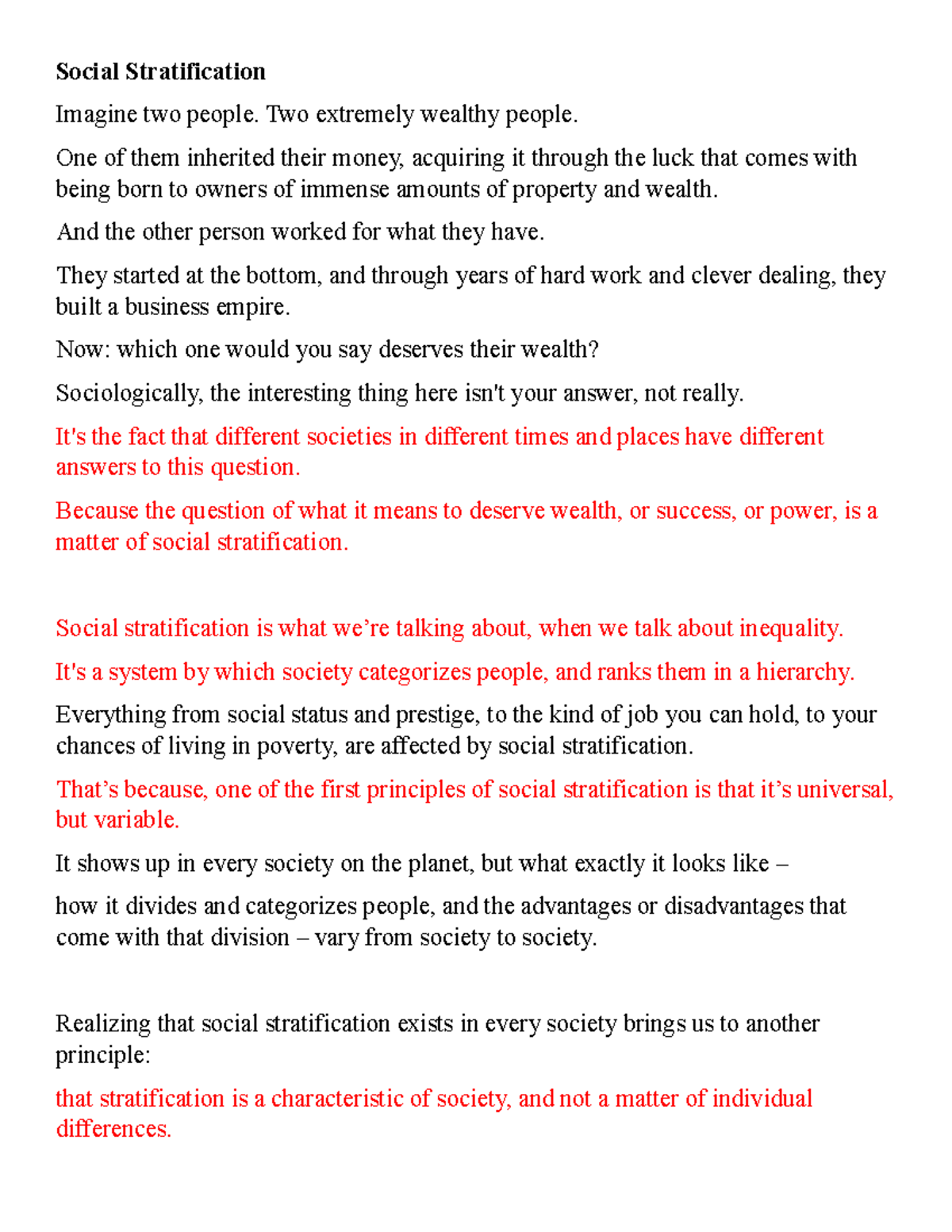 Moule 6 CC - crash course - Social Stratification Imagine two people ...
