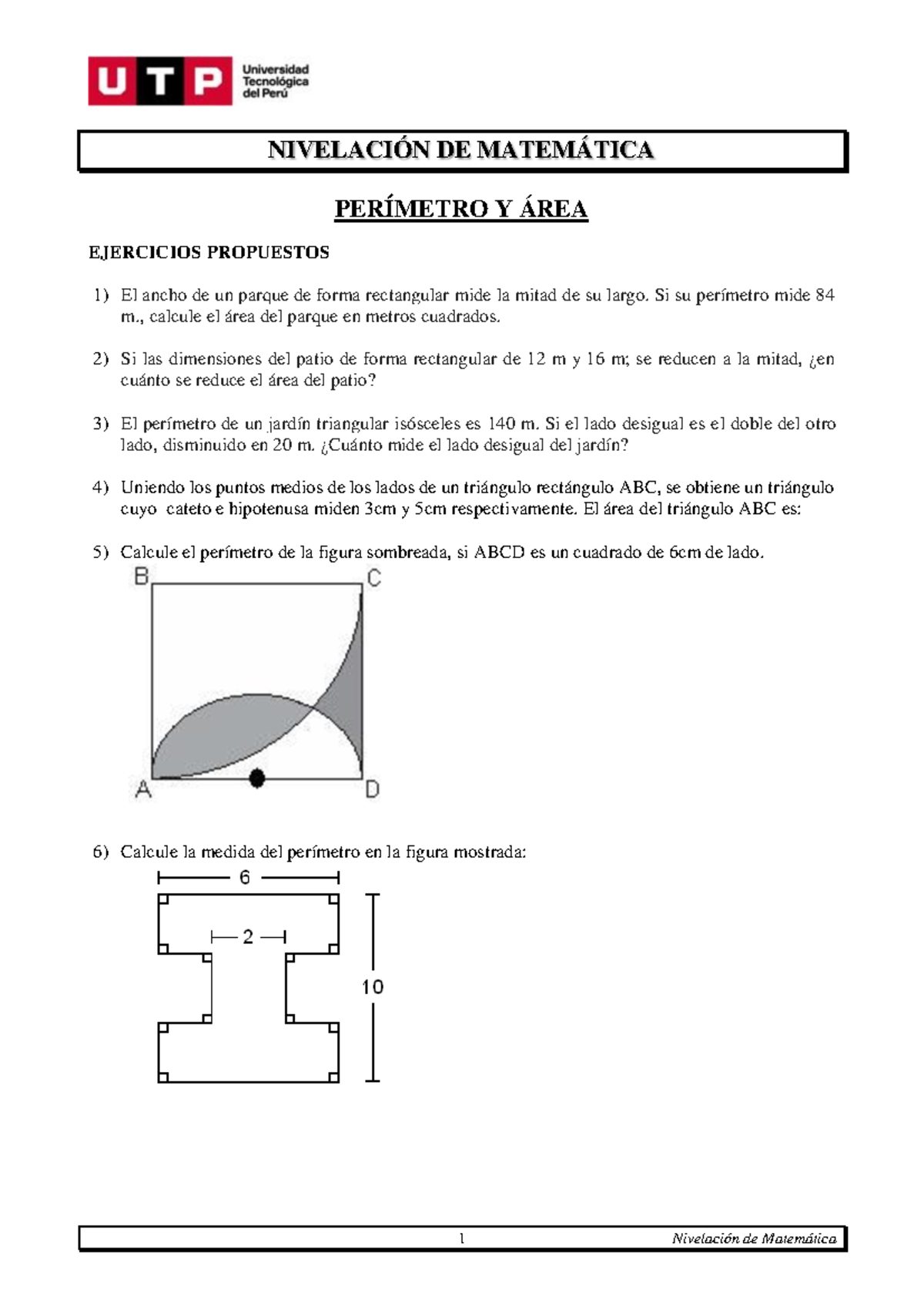 S05.s1 - Resolver ejercicios - 1 Nivelación de Matemática NIVELACIÓN DE MATEMÁTICA PERÍMETRO Y ...