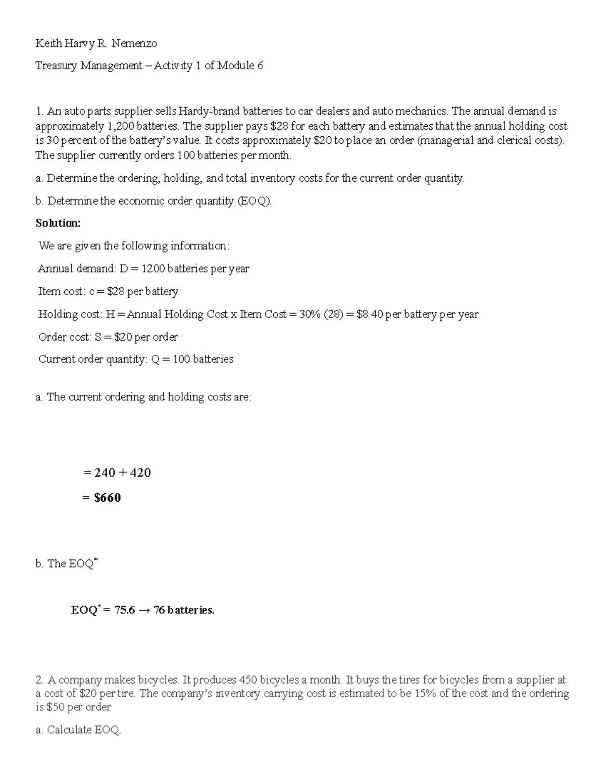 Treasury Management Module 6 Activity 1 - Keith Harvy R. Nemenzo ...