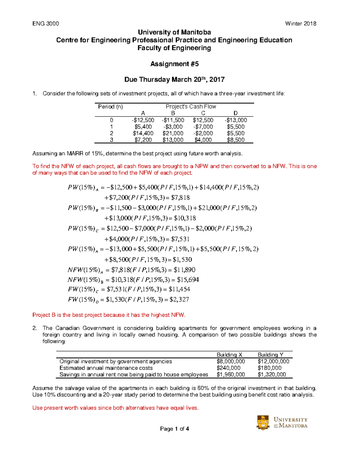 Assignment #5 (solution) - University of Manitoba Centre for Engineering Professional Practice ...