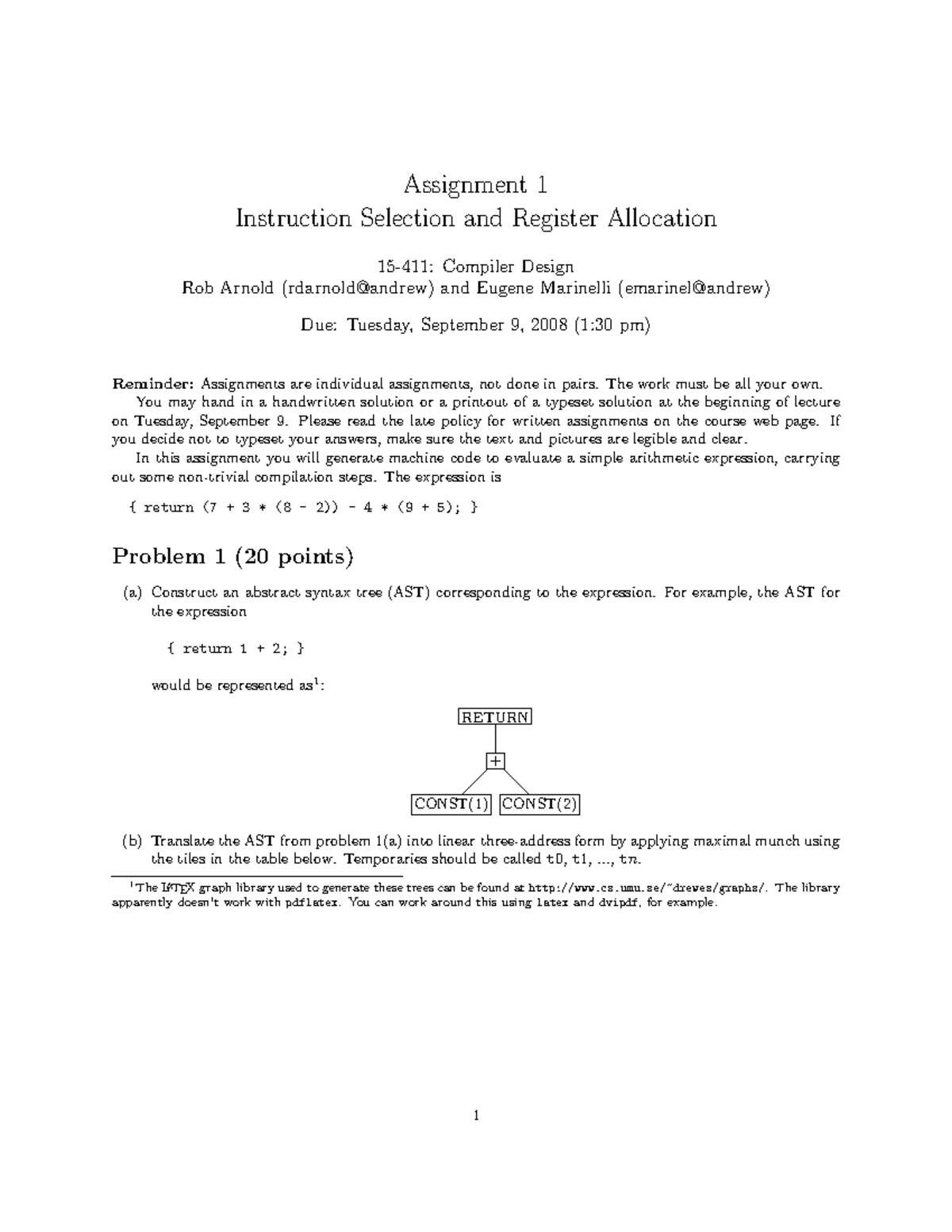 Ass1 - September 9, 2008. Questions. - Assignment 1 Instruction Selection and Register ...