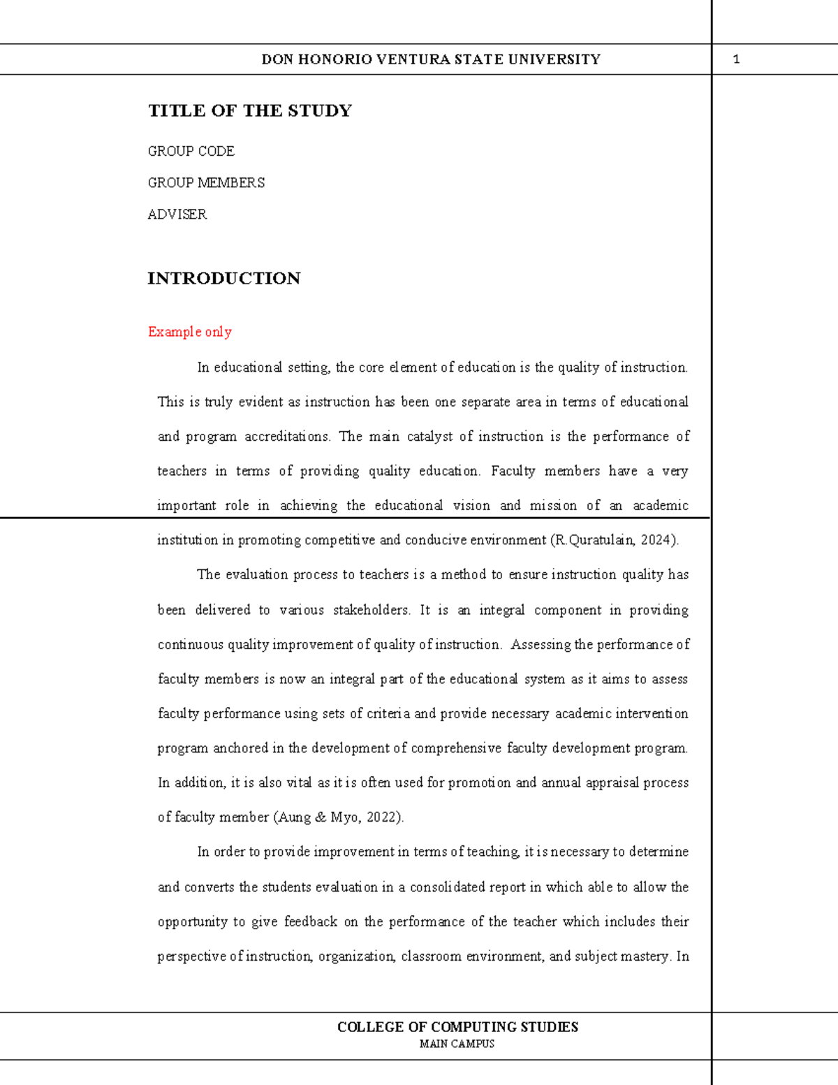 Title Defense Document Format - DON HONORIO VENTURA STATE UNIVERSITY ...