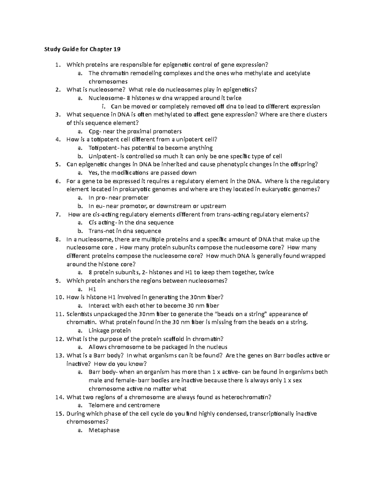 Study Guide For Chapter 19 - Study Guide for Chapter 19 Which proteins ...