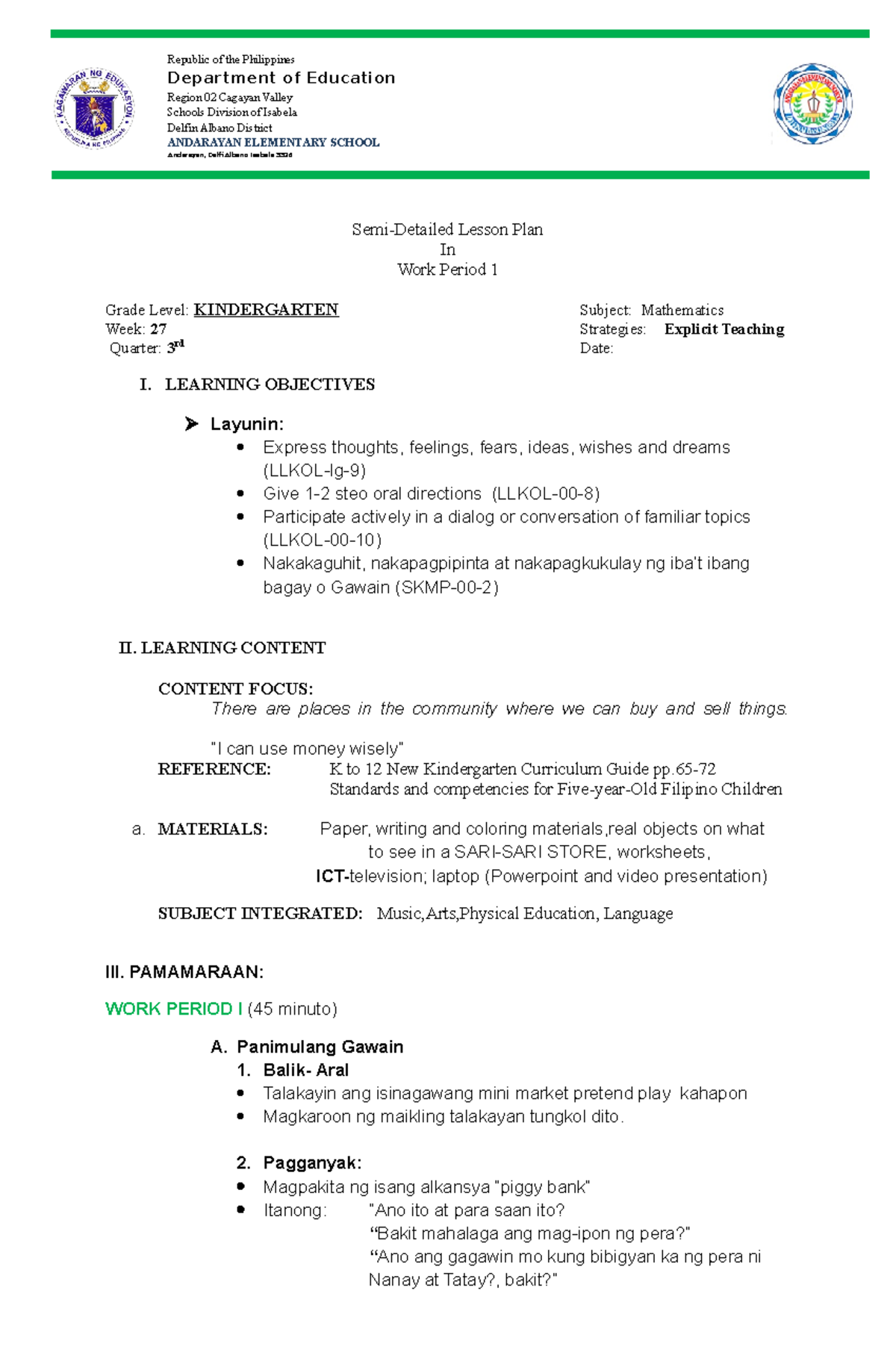 3rd cot lp 19-20 - LESSONPLAN SAMPLE - Department of Education Region ...