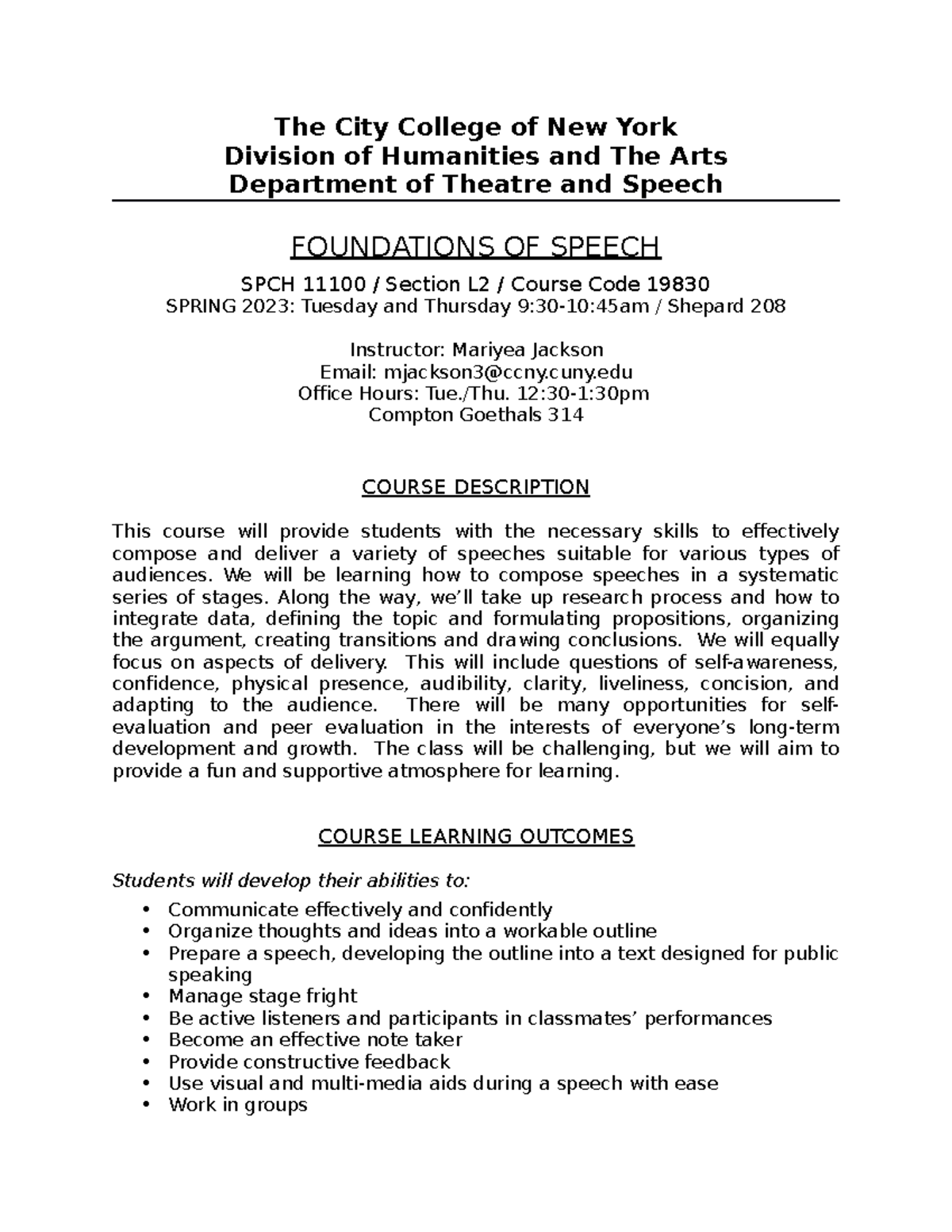 SPCH 11100 L2 Syllabus - awse - The City College of New York Division ... SPCH 11100 L2 Syllabus - awse - The City College of New York Division ...