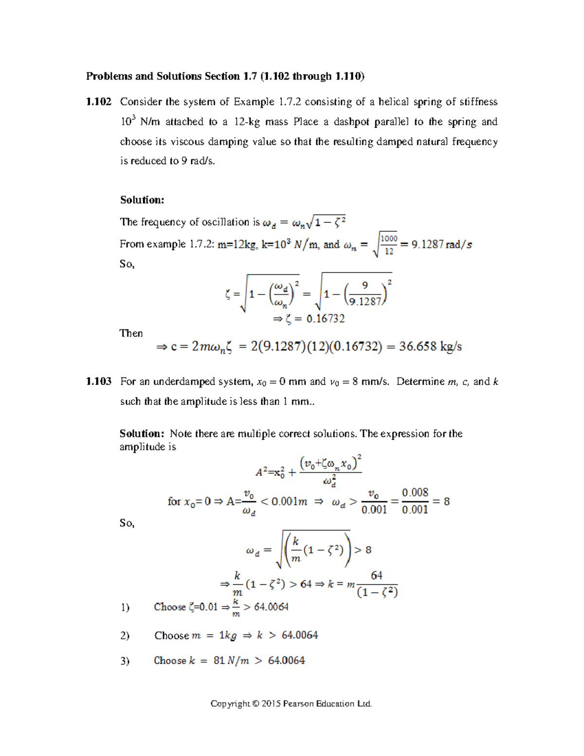 Sol Sec 1pt7 - solution file for engineering vibration(D.J.Inman) chap ...