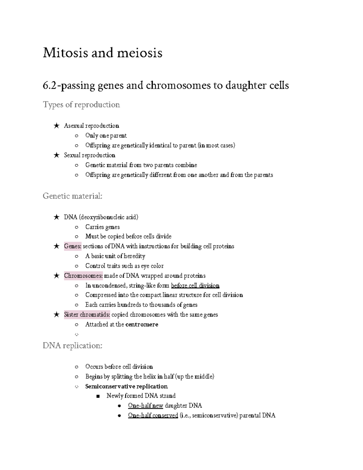 Mitosis and meiosis - Notes from lecture and the textbook, excellent ...