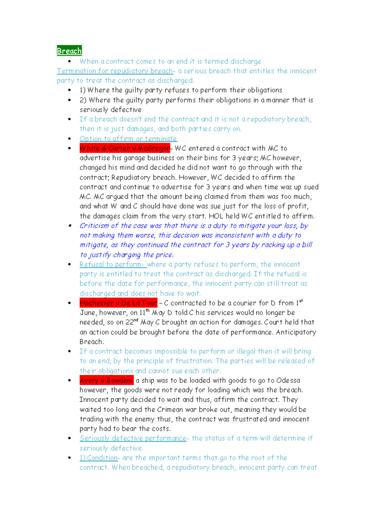 Breach for exam - Andre Naidoo - Breach When a contract comes to an end ...