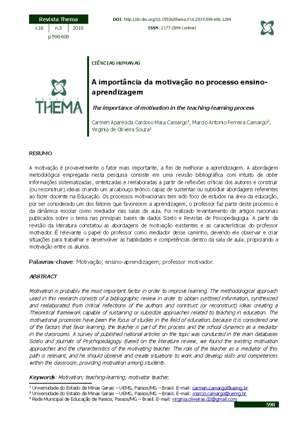 Artigo - Revista Thema DOI: dx.doi/10.15536/thema.V16.2019.598-606. v n 2019 ISSN: 2177-2894 ...