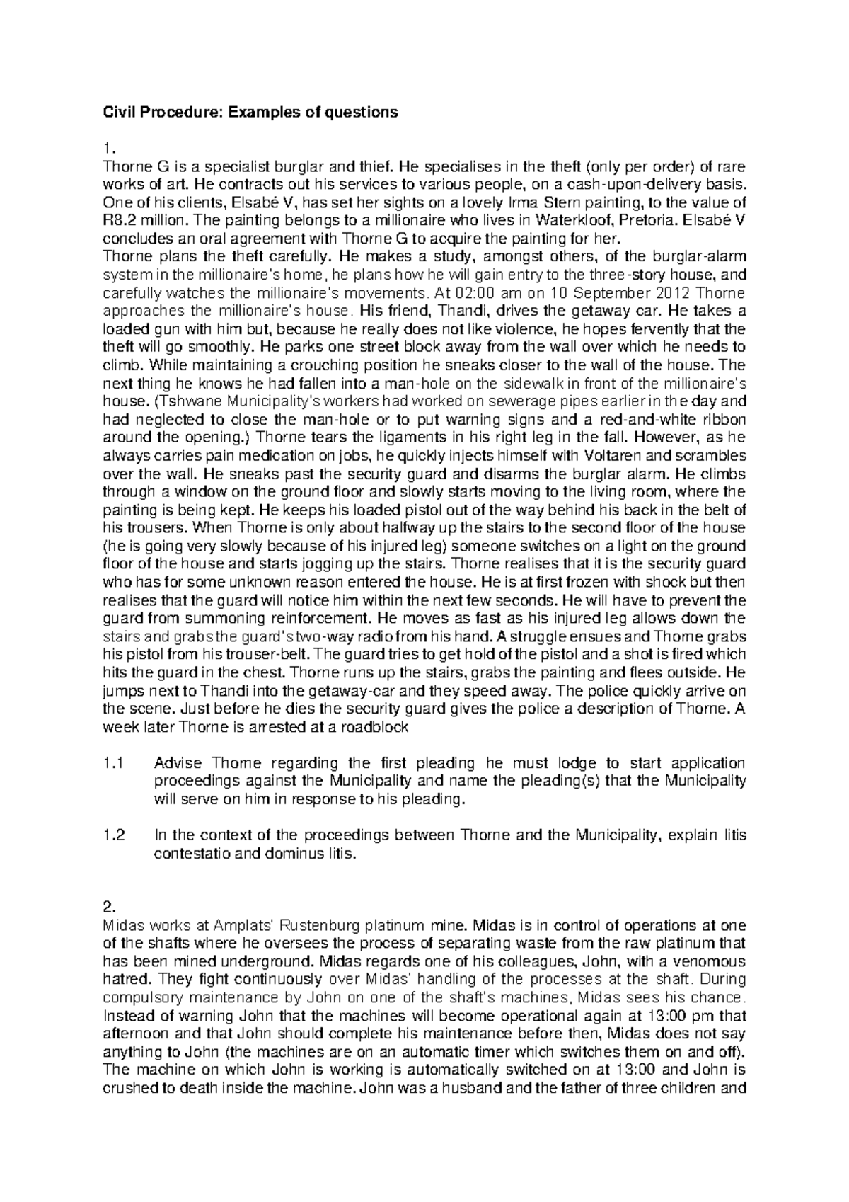 Civil Procedure past questions - Civil Procedure: Examples of questions ...