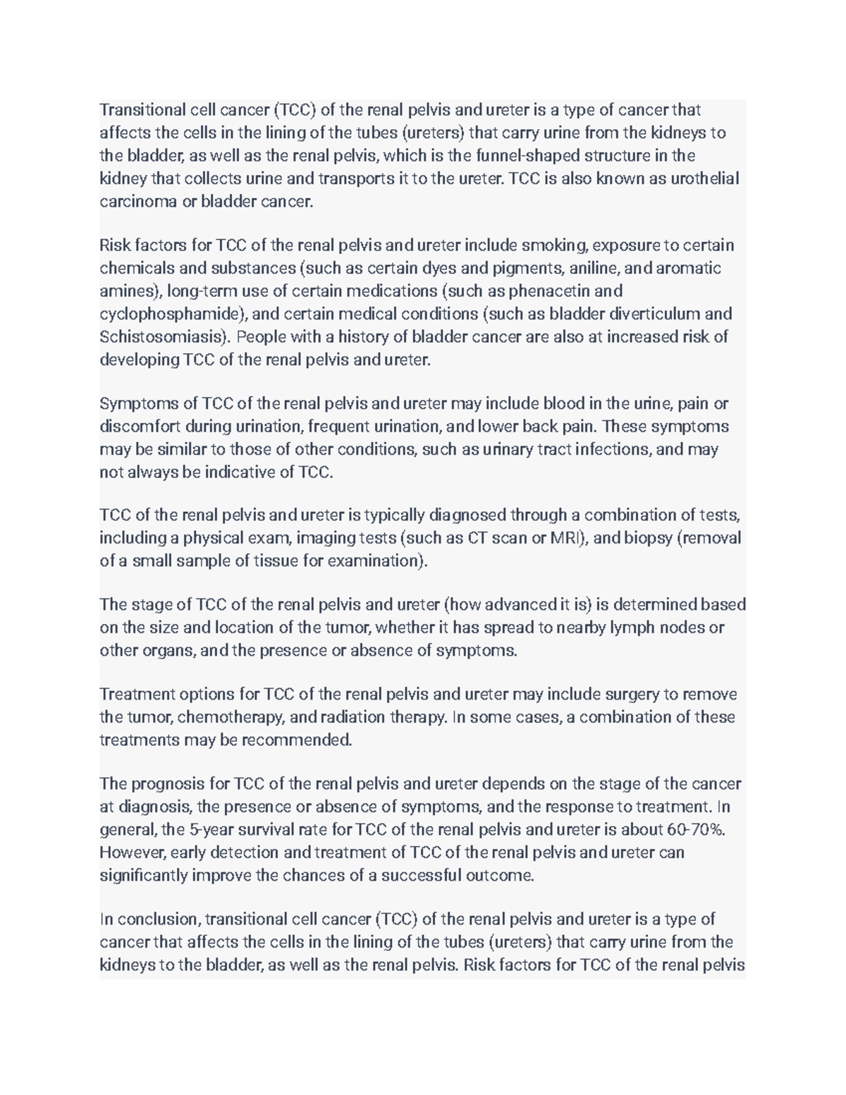 TCC essay notes for 2023 - Transitional cell cancer (TCC) of the renal ...