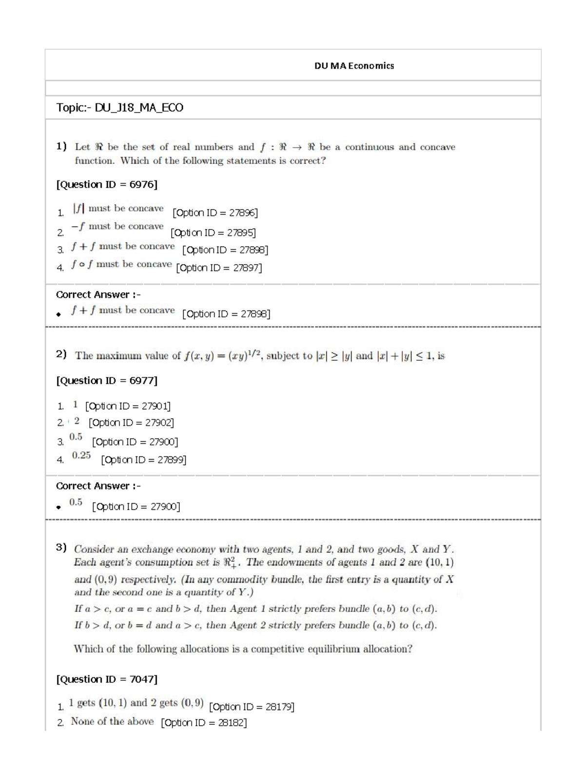 DSE MA Eco Entrance 2018 - 1) 2) 3) DU MA Economics Topic:- DU_J18_MA ...