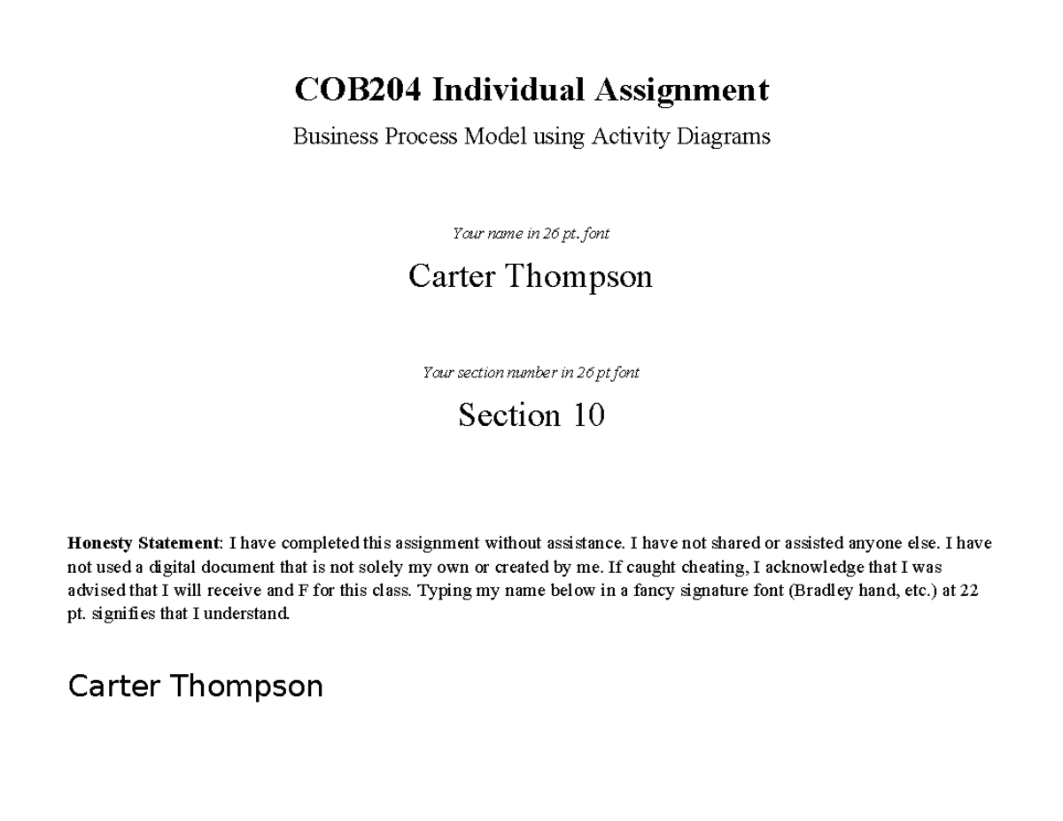 COB204 Business Process Model Assignment - COB204 Individual Assignment ...