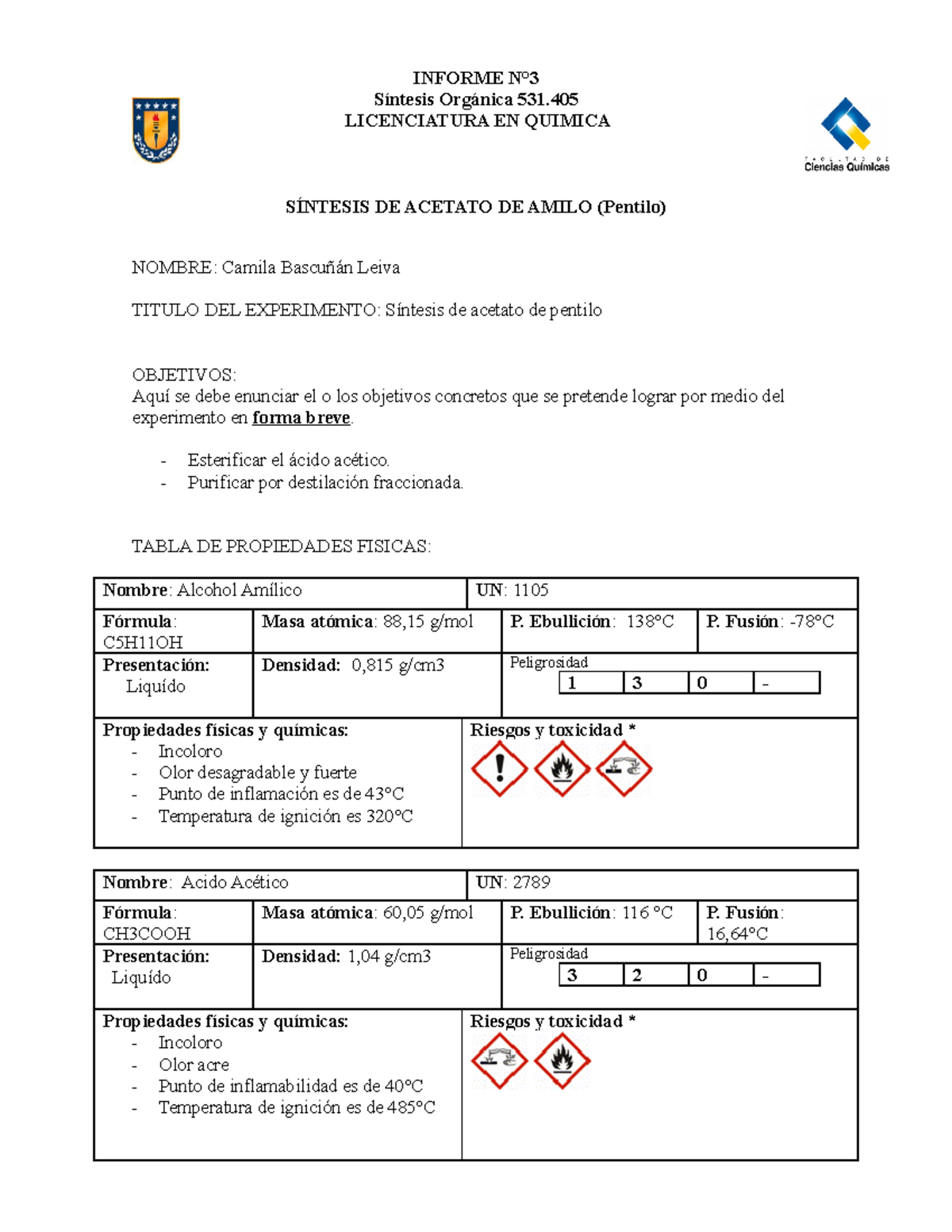 Informe Síntesis de acetato de pentilo - INFORME N° Síntesis Orgánica ...