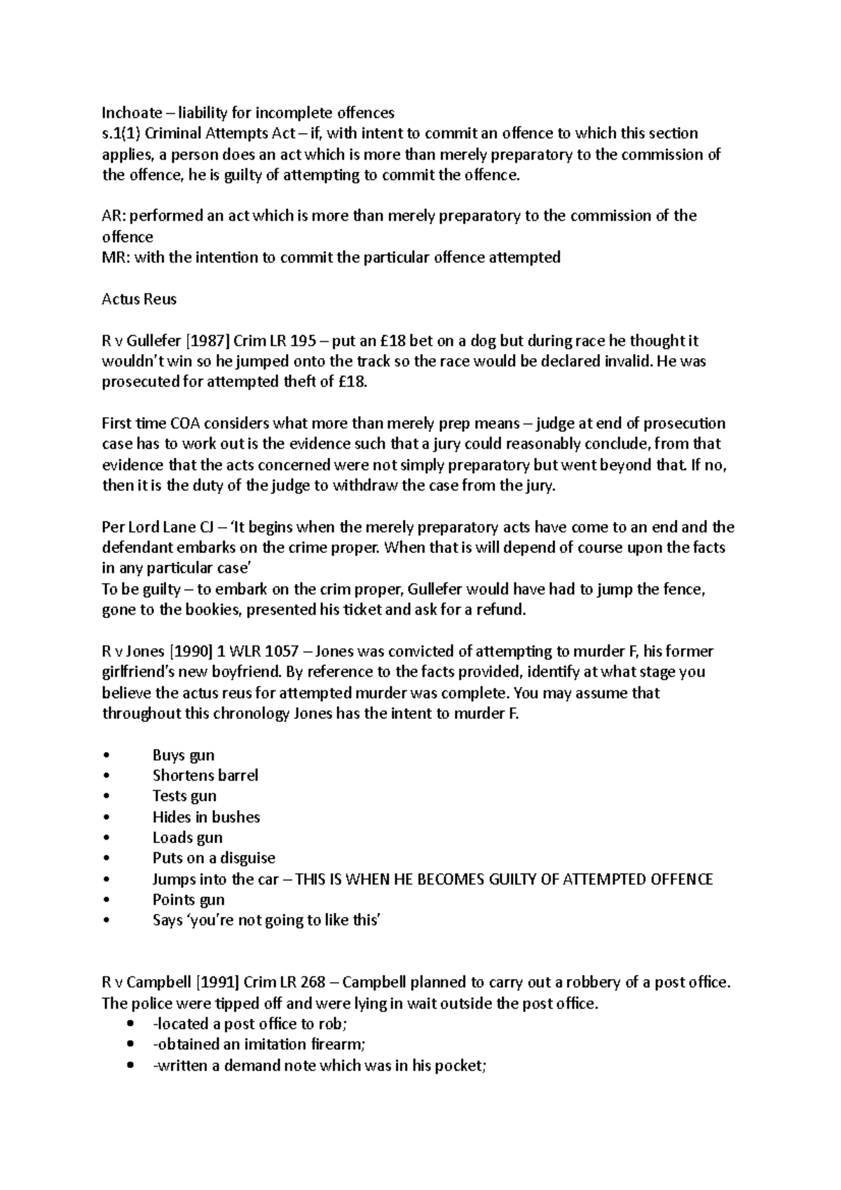 Criminal law 9 topic on attempts and criminal acts - Inchoate ...