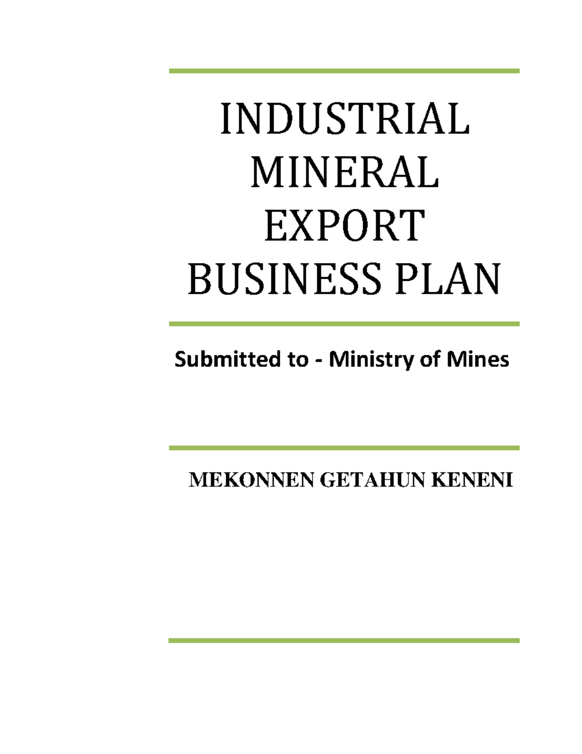 industrial mineral export business plan - INDUSTRIAL MINERAL EXPORT ...