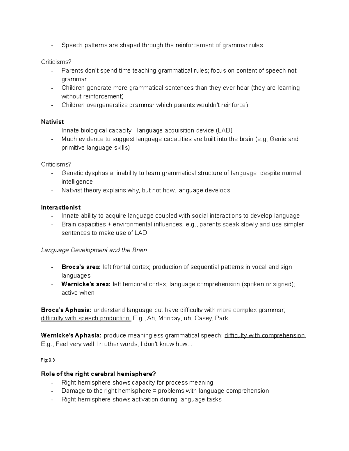 Psychology 111 Notes 57-58 - Speech patterns are shaped through the ...